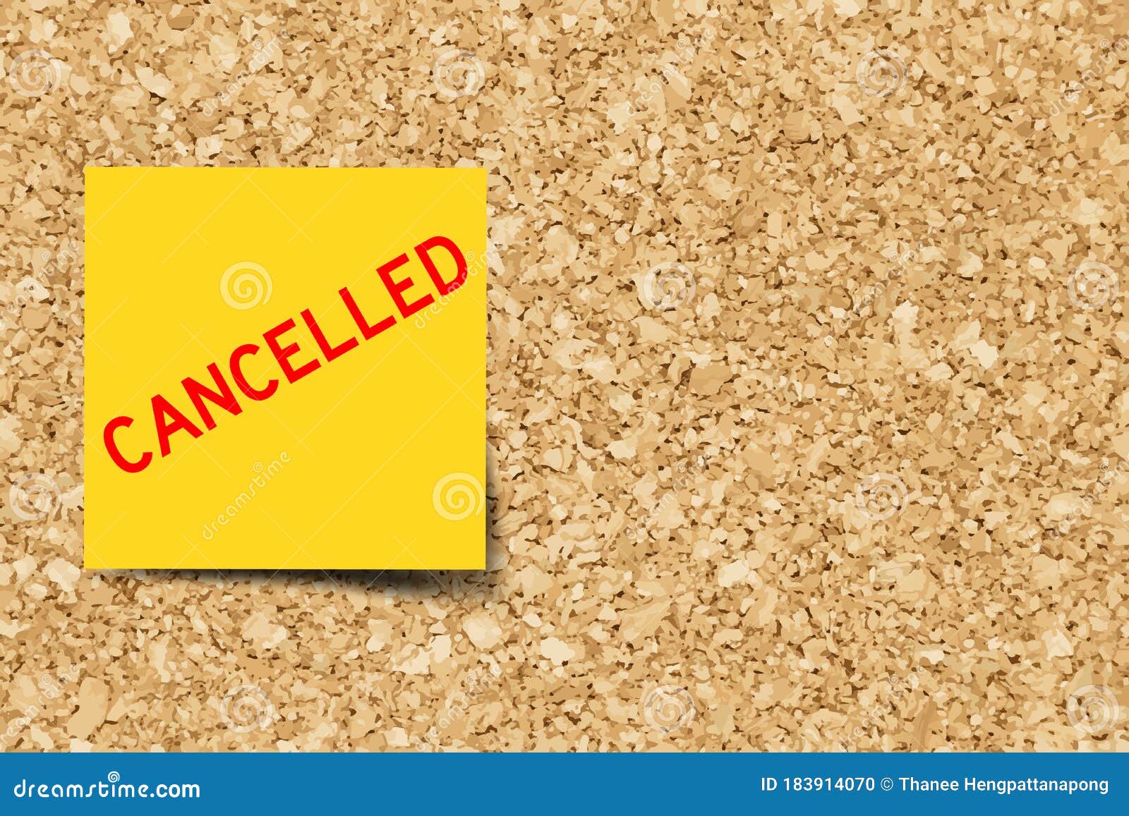 Yellow Note with Word Cancelled on Cork Board Background with Copy ...