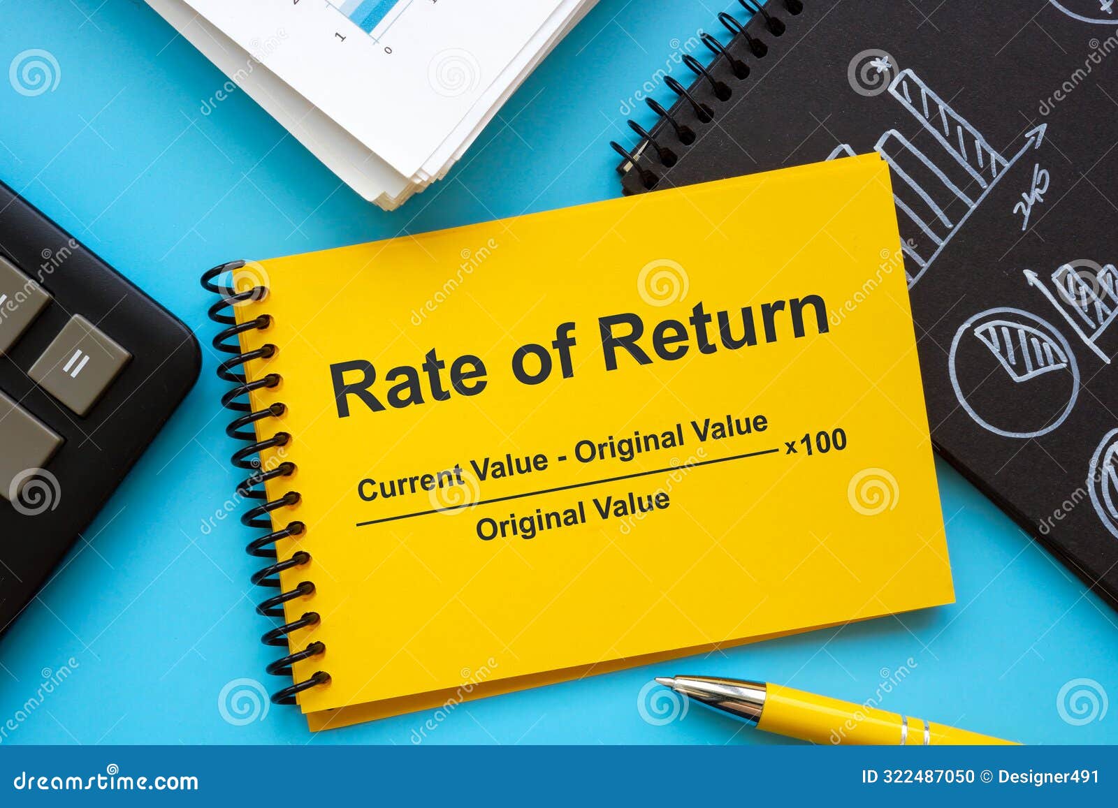 Yellow Notebook with Rate of Return Formula. Stock Photo - Image of ...