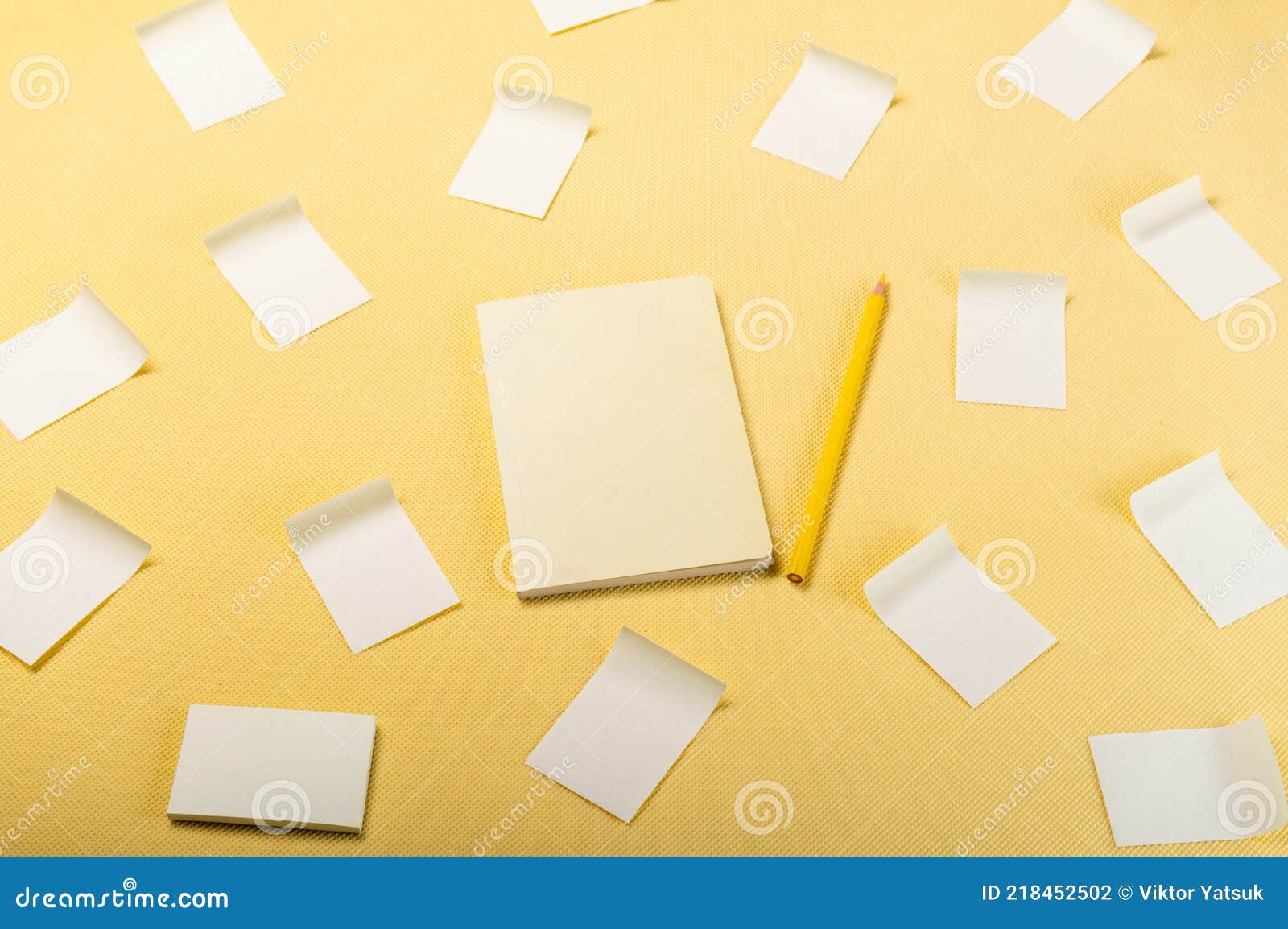 Yellow Notepad and Yellow Pencil. Notepad and Lots of Sticks. Reminder ...