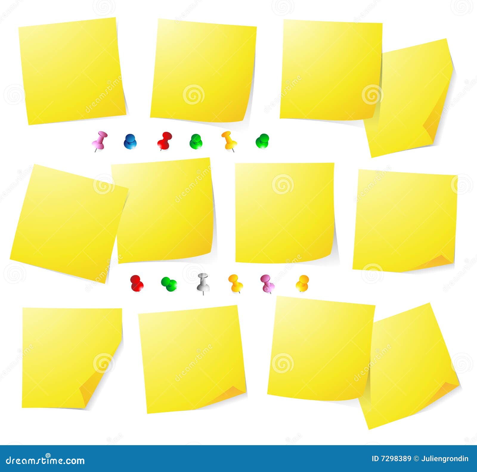 Yellow notes stock vector. Illustration of messaging, needle - 7298389
