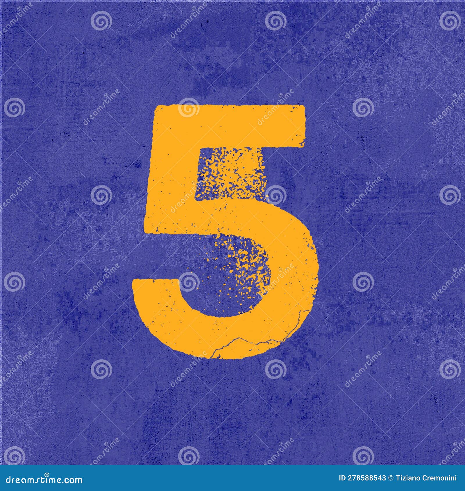 Yellow Number Five with Scratched Effect on a Blue Grunge Background ...