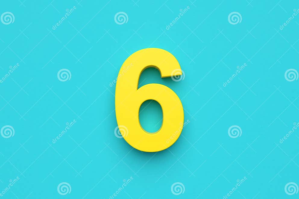 Yellow Number Six on Blue Background Stock Illustration - Illustration ...