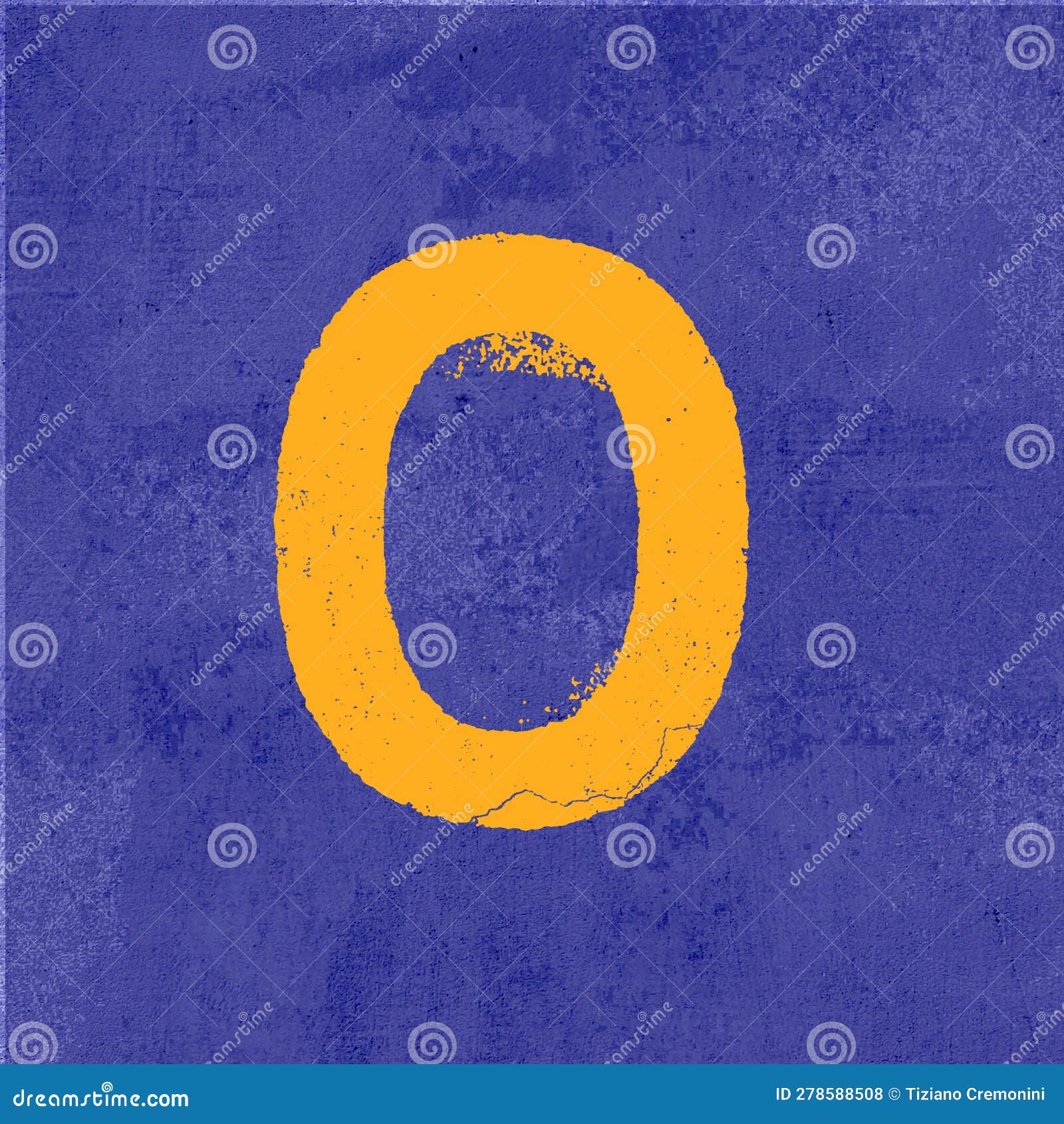 Yellow Number Zero with Scratched Effect on a Blue Grunge Background ...