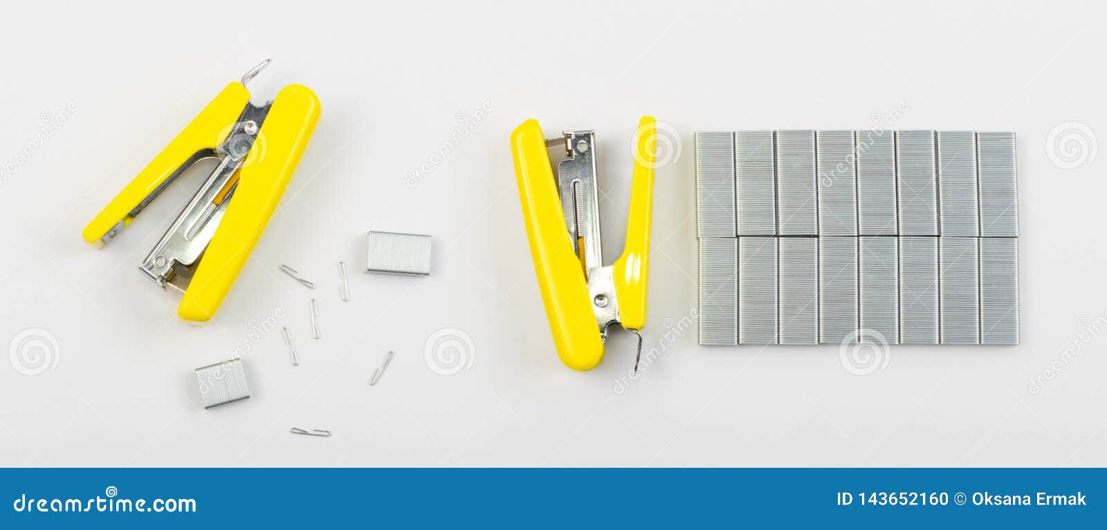 Yellow Office Stapler on Side with Staples Isolated Stock Photo - Image ...