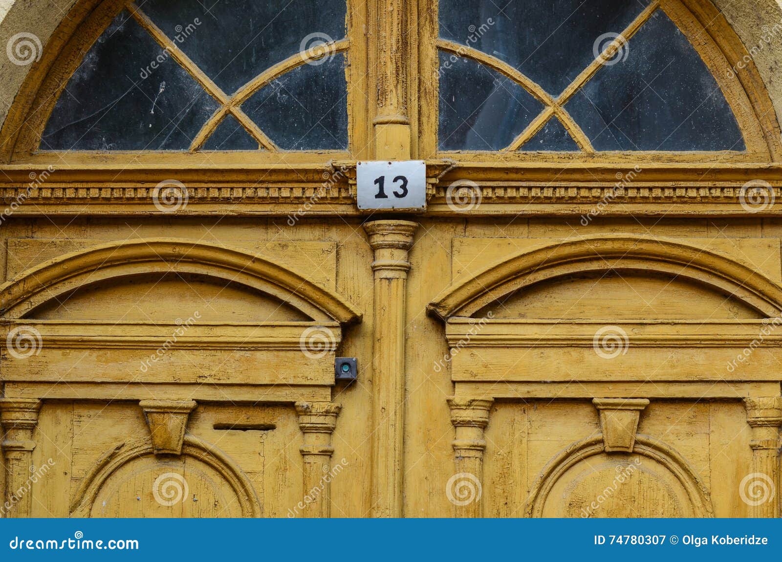 Yellow Old Door with Number 13 Stock Image - Image of output, detail ...