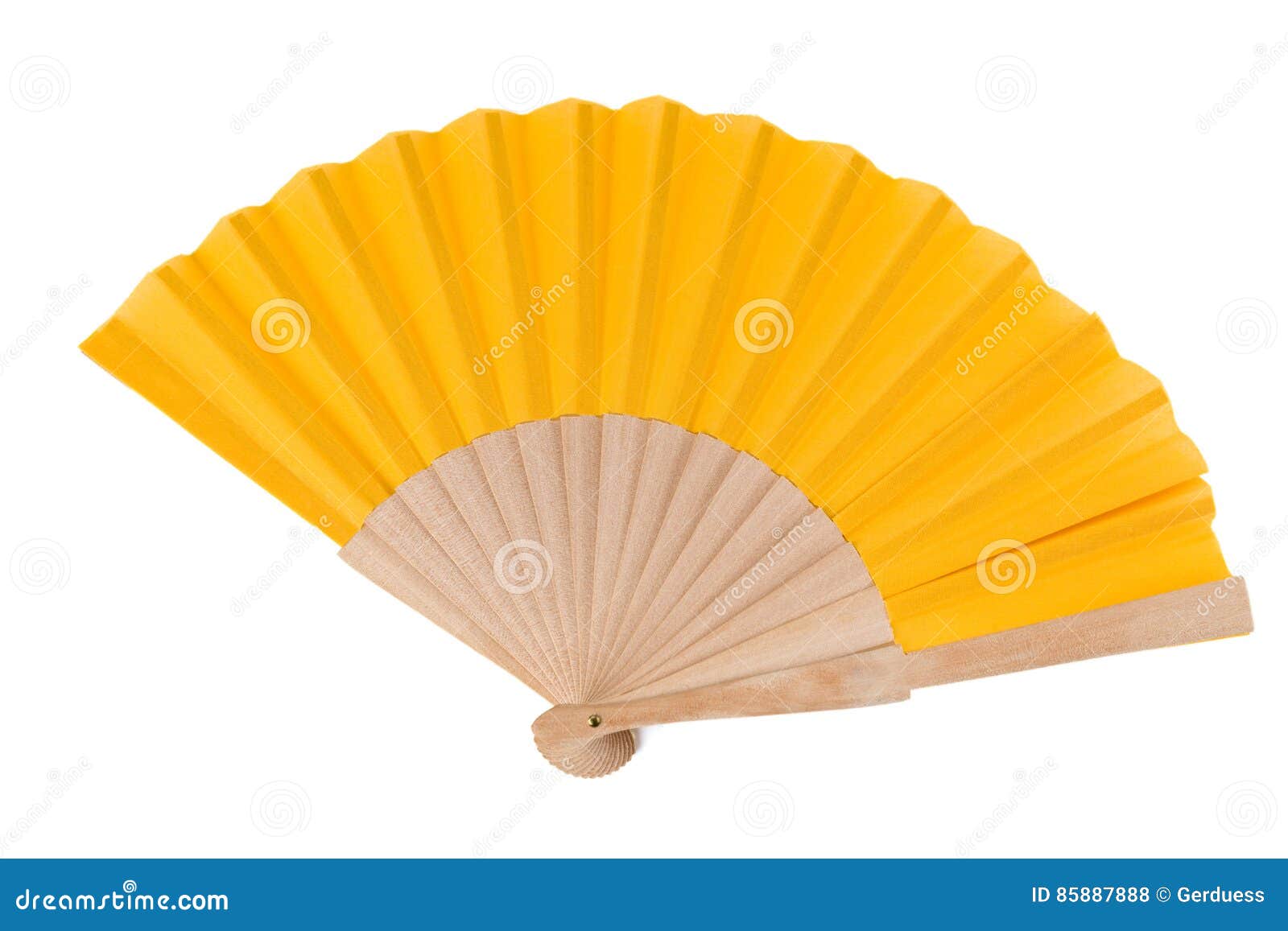 Yellow Open Hand Fan Isolated on a White Background. Studio Shot. Stock ...