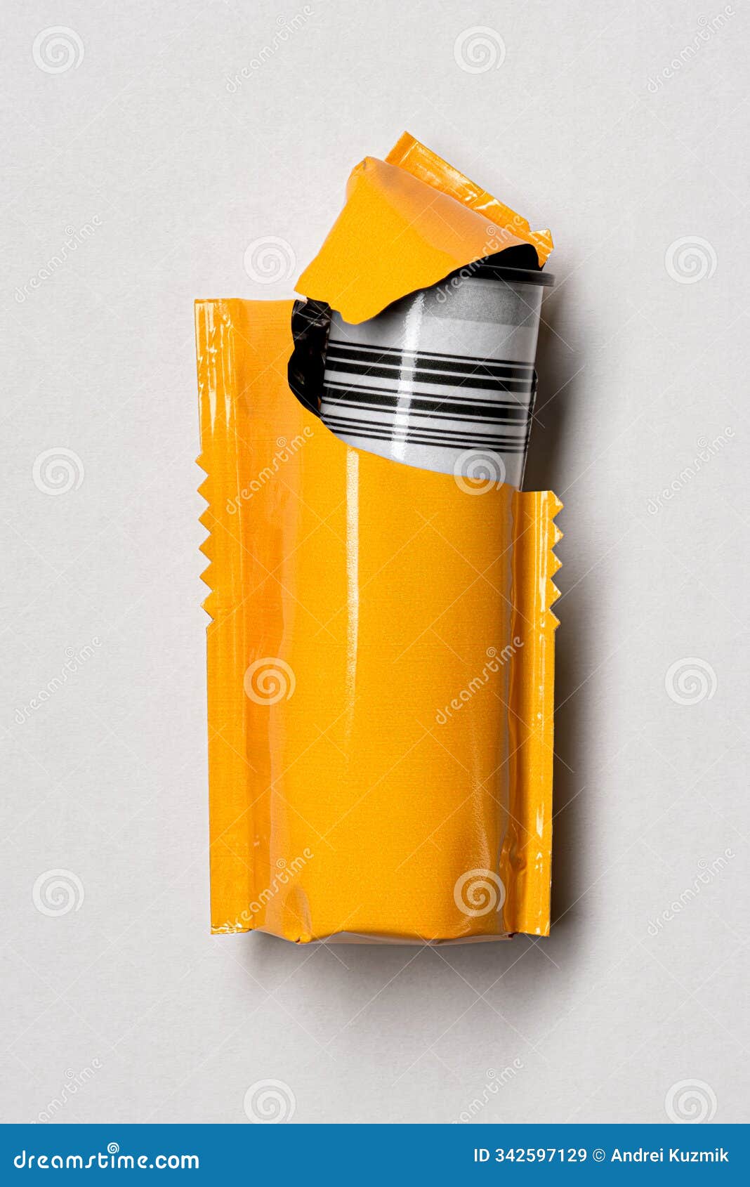 Yellow Open Package with 120mm Camera Film Roll. Top View Stock Image ...