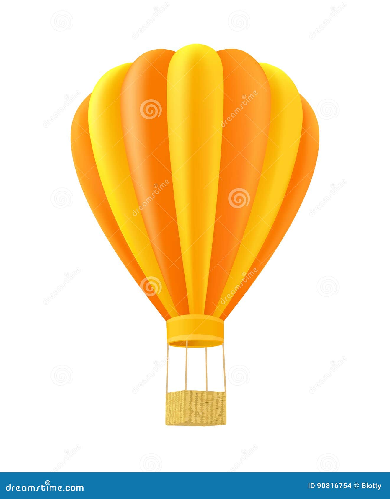 Yellow and Orange Air Balloon with Basket Stock Vector - Illustration ...
