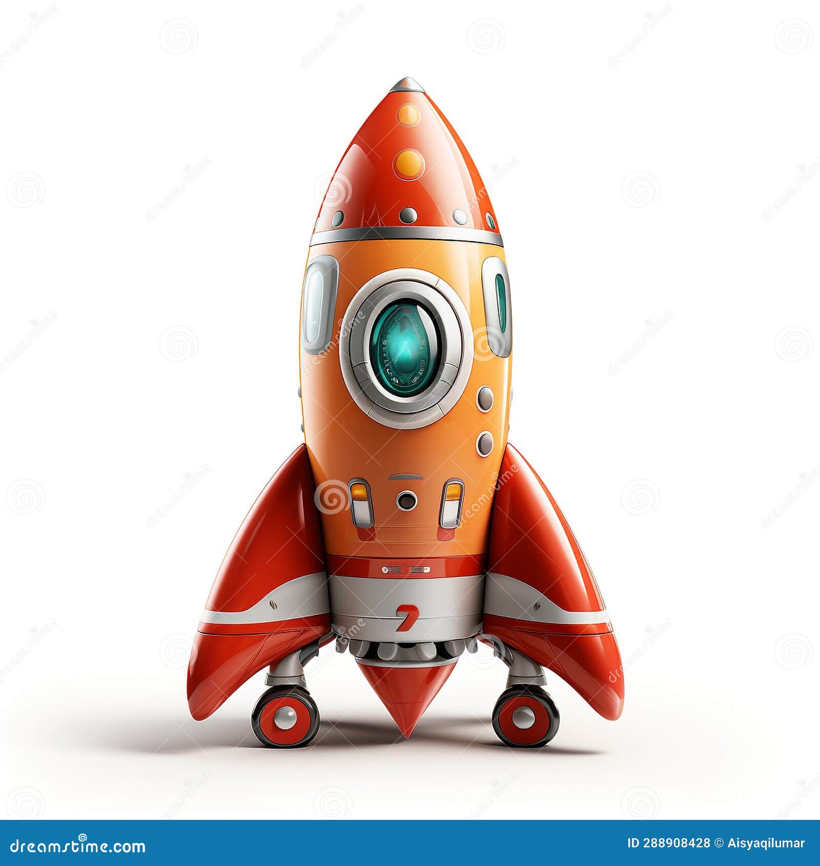 Yellow and Orange 3D Little Rocket Cartoon Style Isolated on White ...