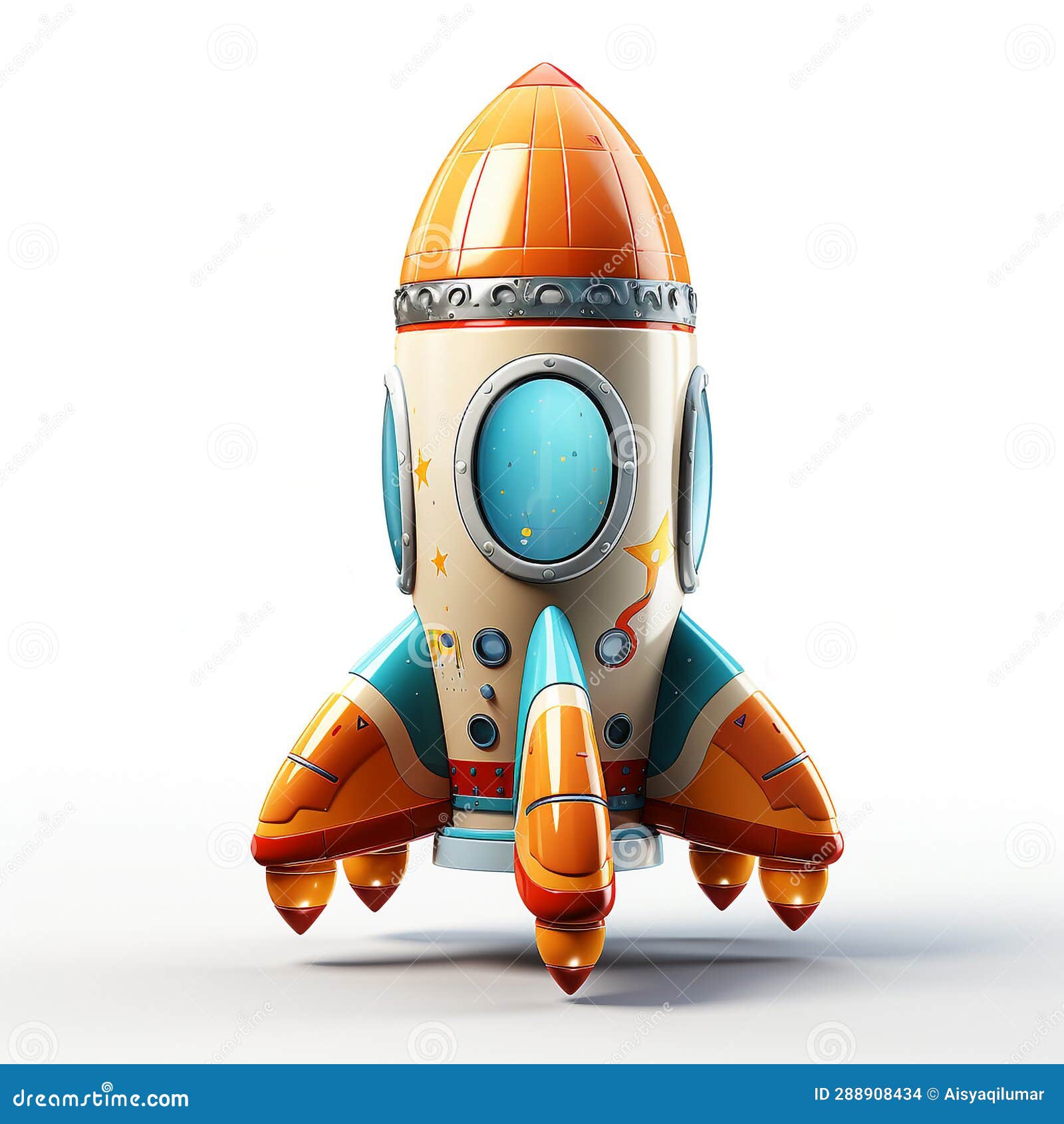 Yellow and Orange 3D Little Rocket Cartoon Style Isolated on White ...