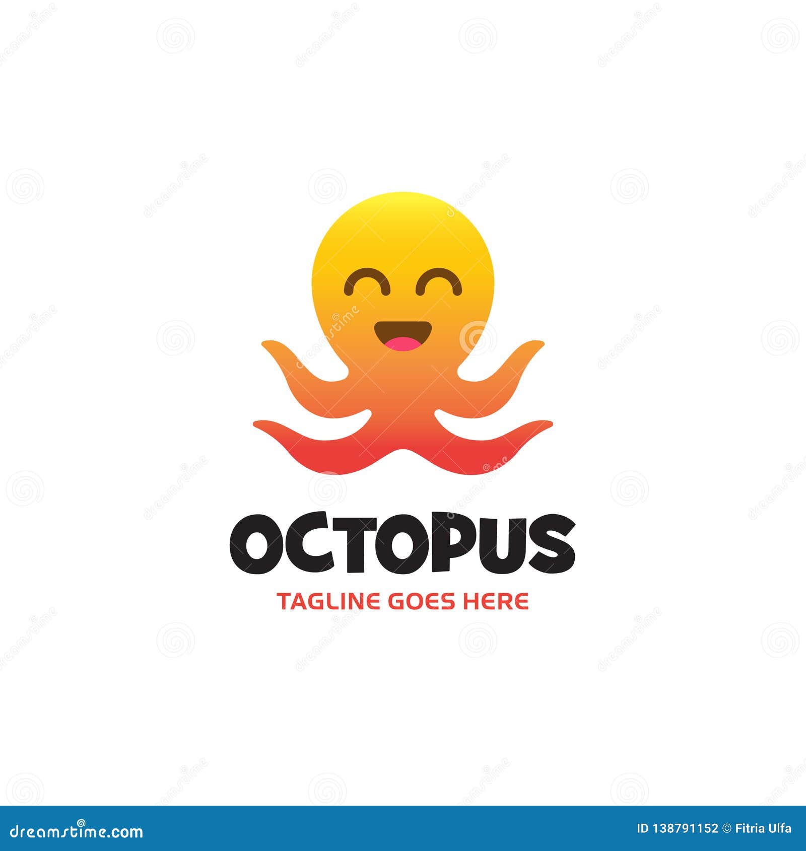Yellow Orange Gradient Smiling Octopus Logo With Four Tentacles. Vector ...
