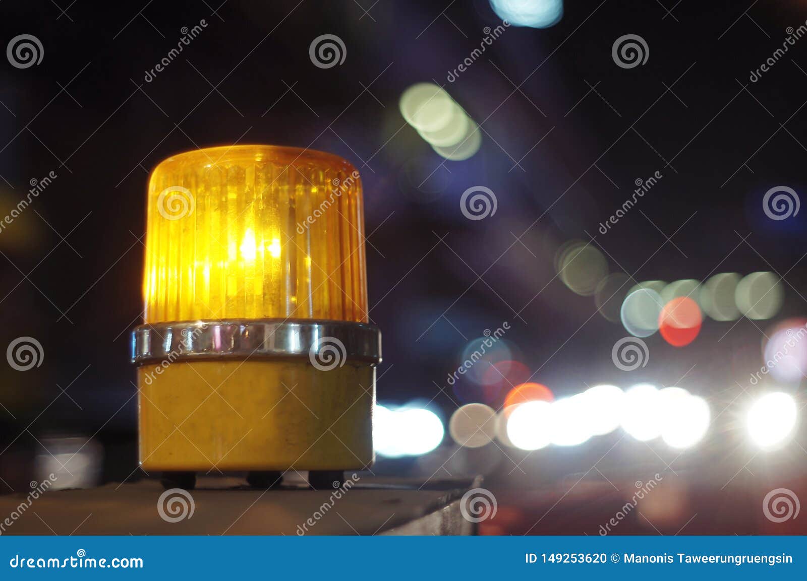 Yellow Orange Siren Light in Construction Side Safety Sign, Installed ...