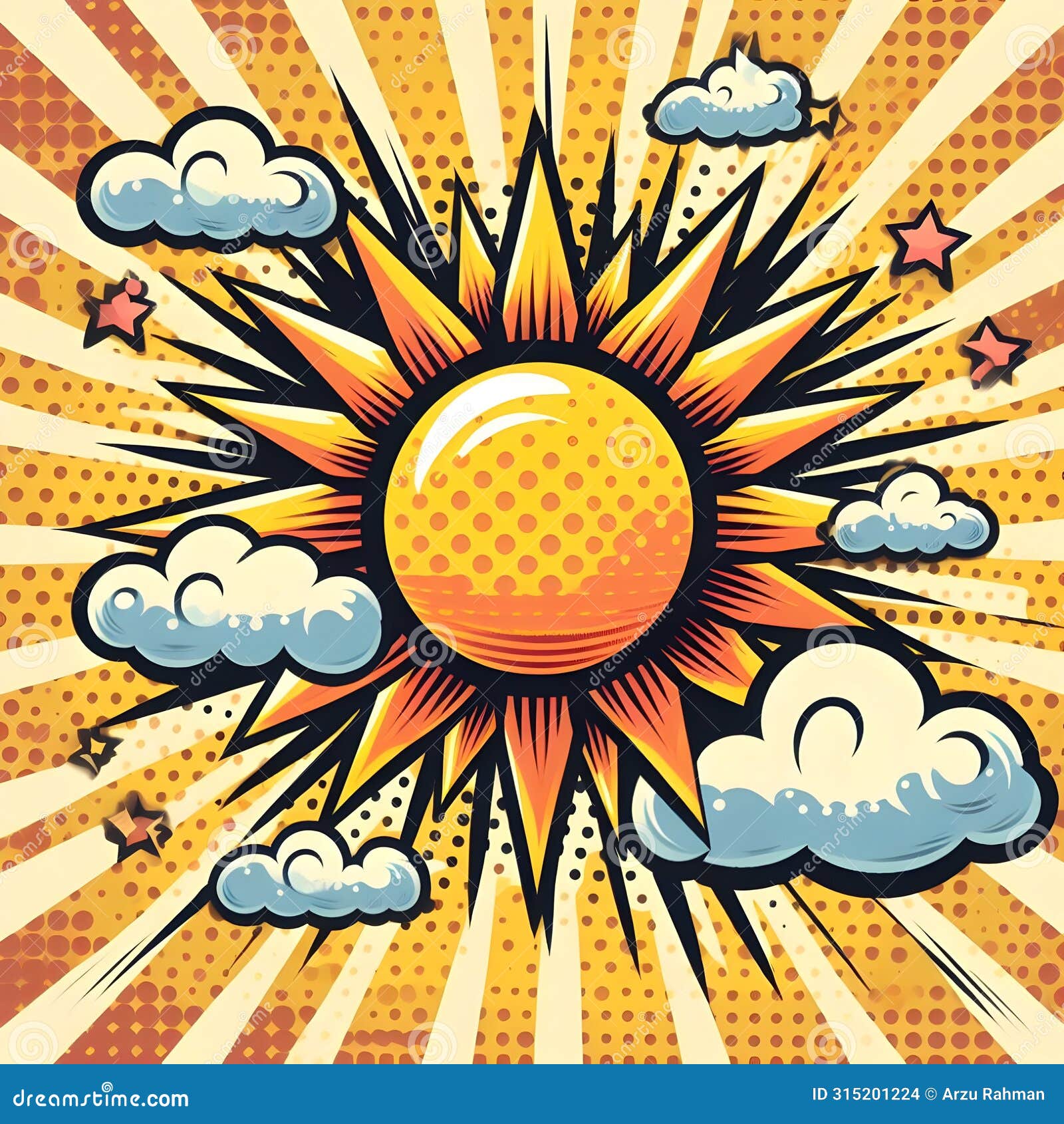 Yellow Orange Sun Pop Art Retro Rays Background Stock Illustration ...