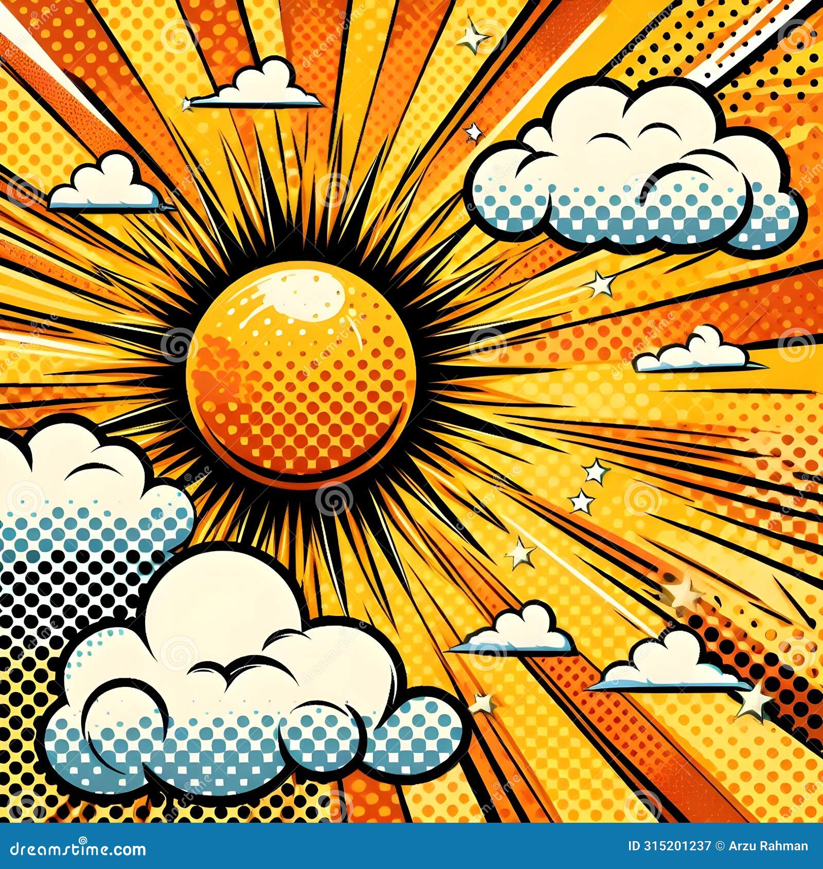 Yellow Orange Sun Pop Art Retro Rays Background Stock Illustration ...