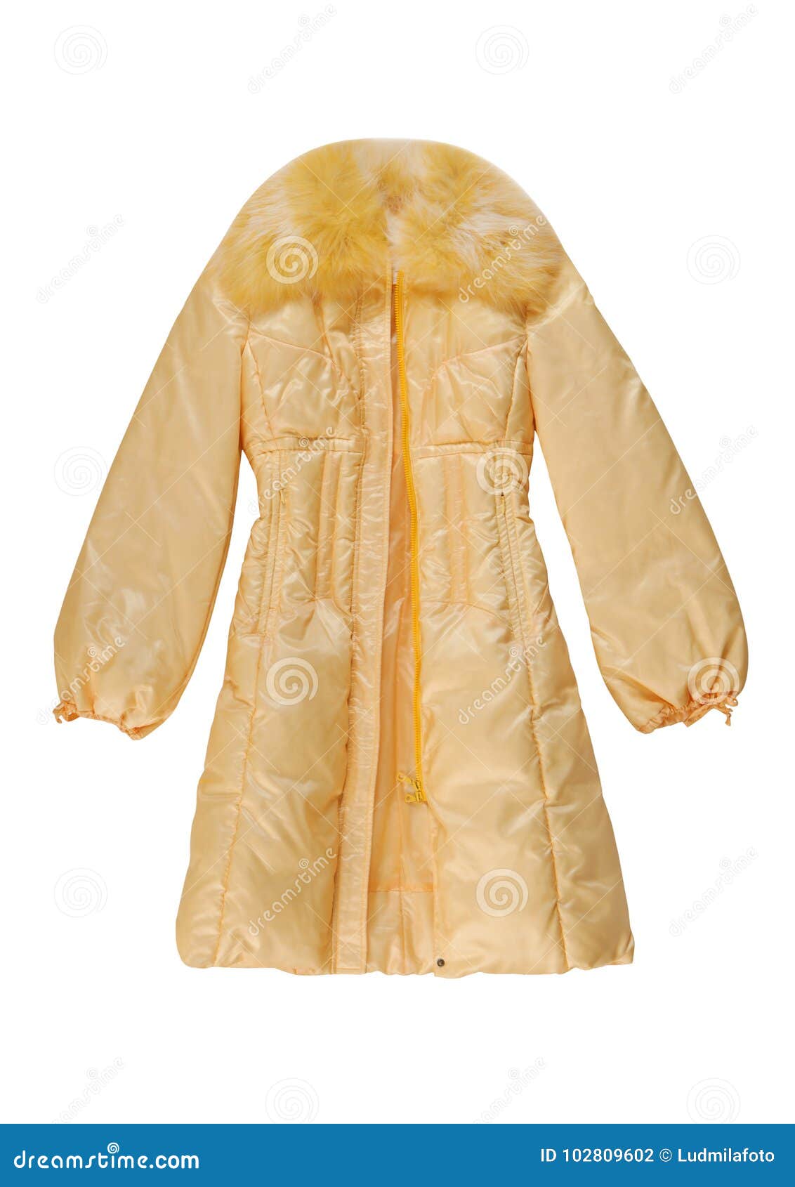 Yellow Padded Coat with Zip Fastener Stock Photo - Image of background ...