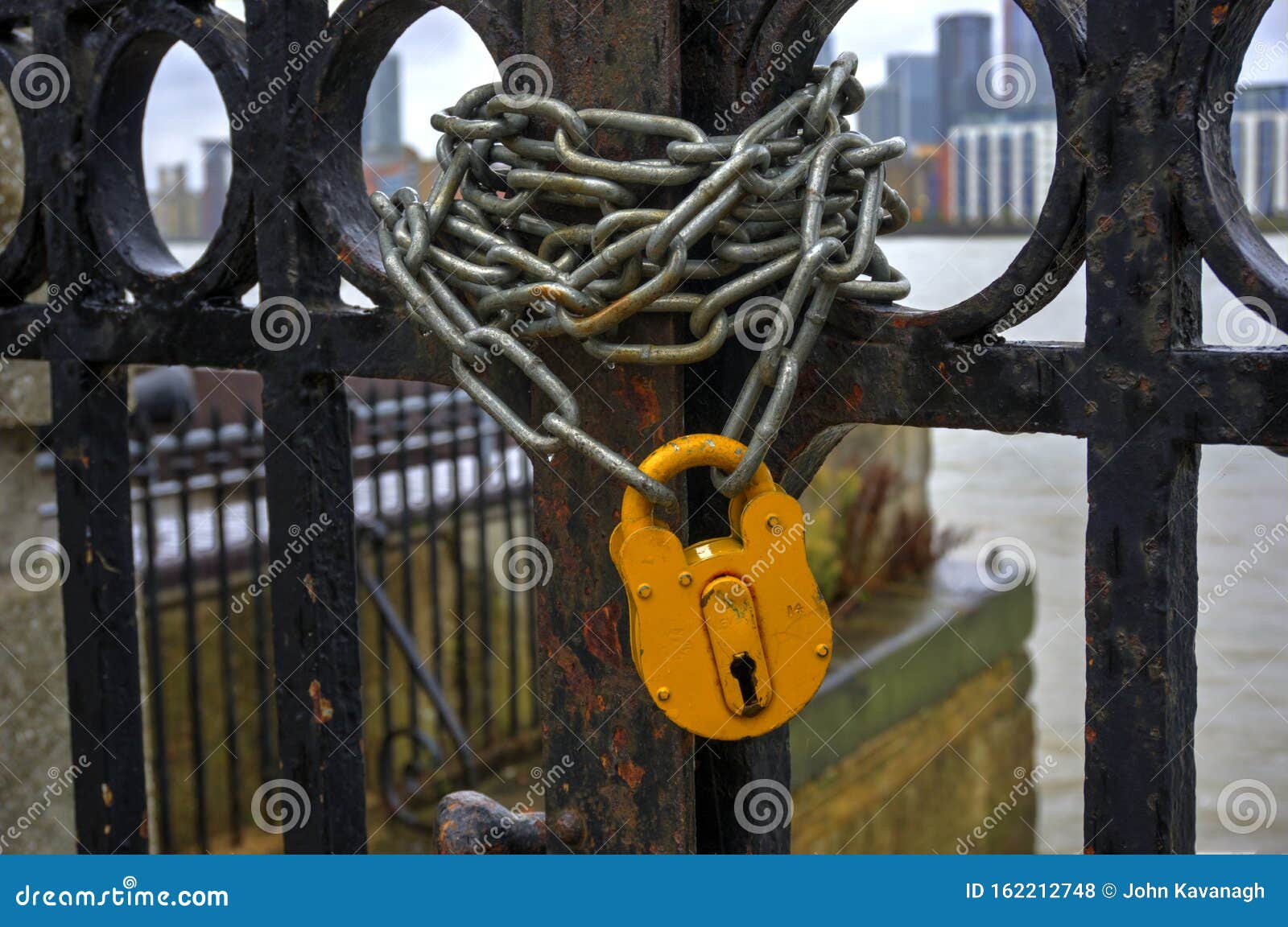 Yellow Padlock and Chain stock photo. Image of secure - 162212748