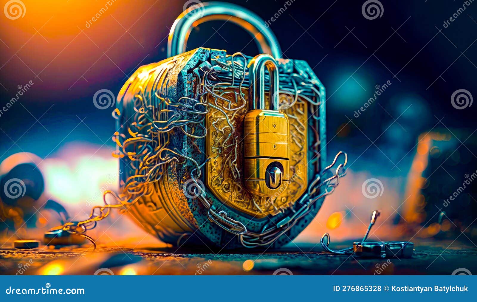 Yellow Padlock with Chains and Lock on it S Side. Generative AI Stock ...