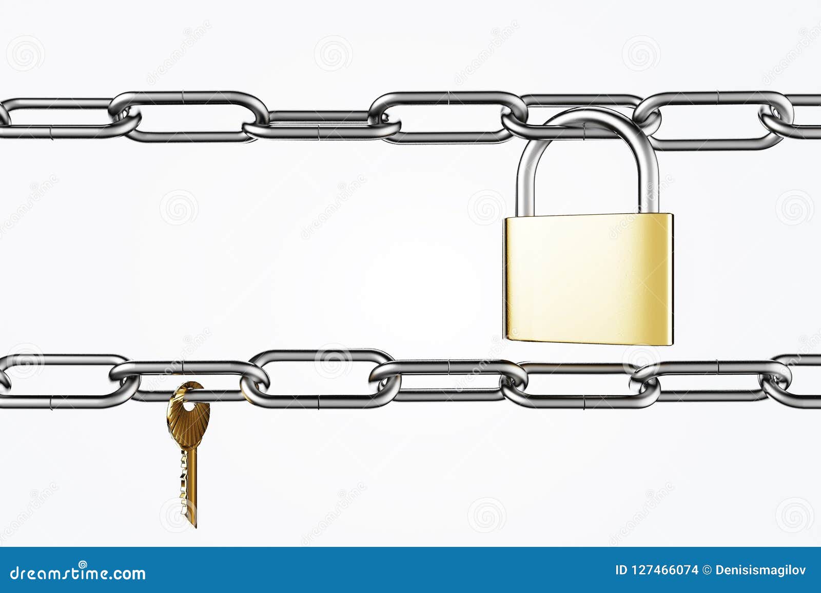 Yellow Padlock and Key on Chains, Security Concept Stock Illustration ...