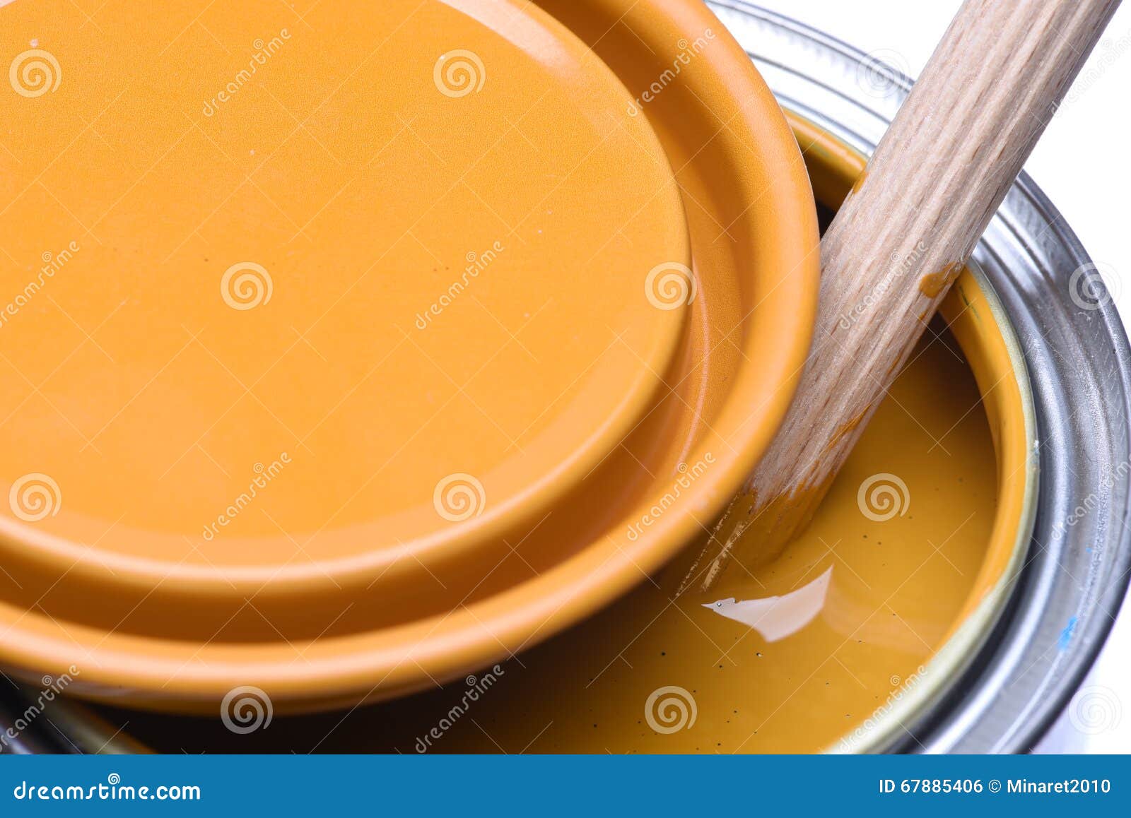 Yellow paint can stock photo. Image of open, paintbrush - 67885406