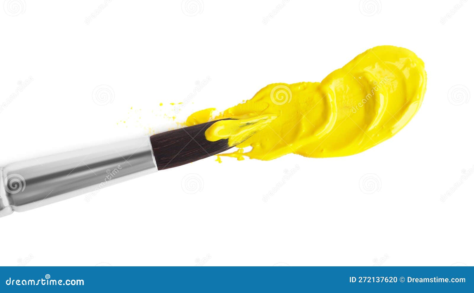 Yellow Paint Strokes and Brush on White Background, Top View Stock ...