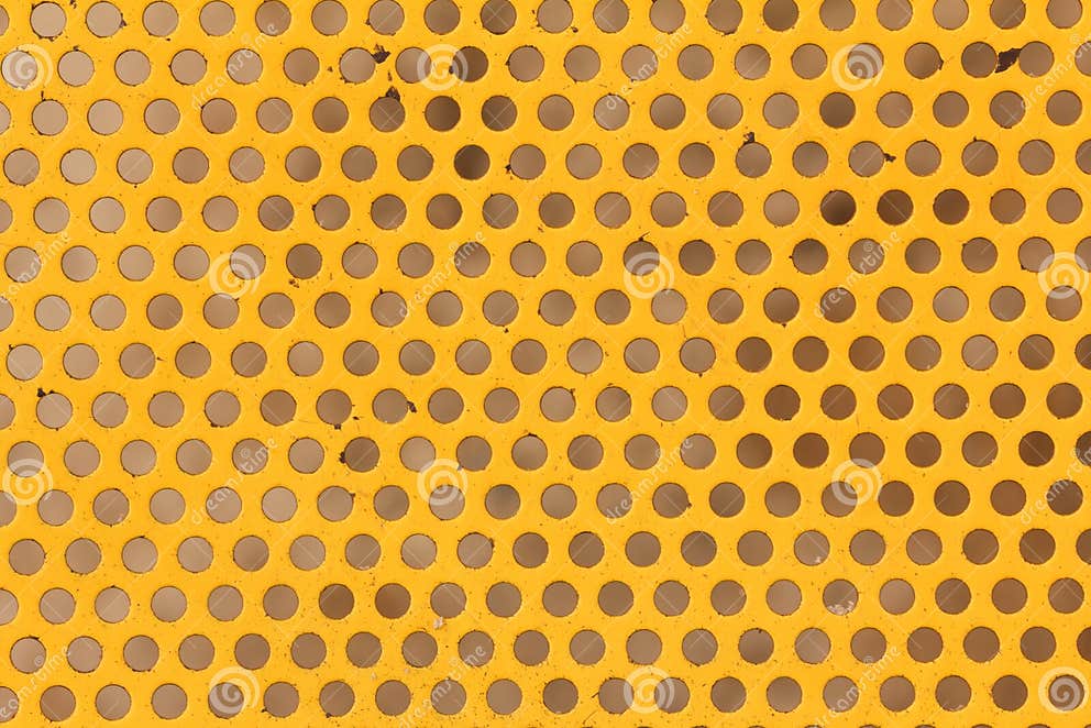 Yellow Painted Circle Perforated Metal Panel Texture and Background ...