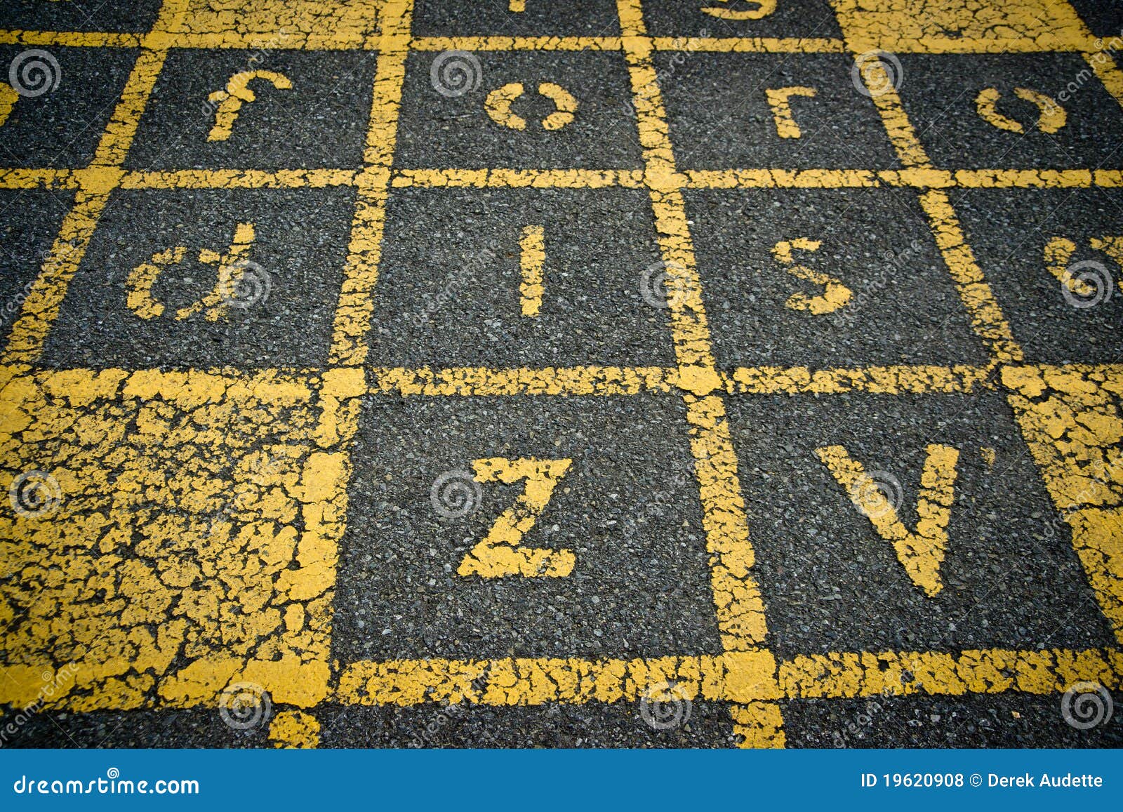 Yellow Painted Letters on Asphalt Stock Photo - Image of game, paint ...