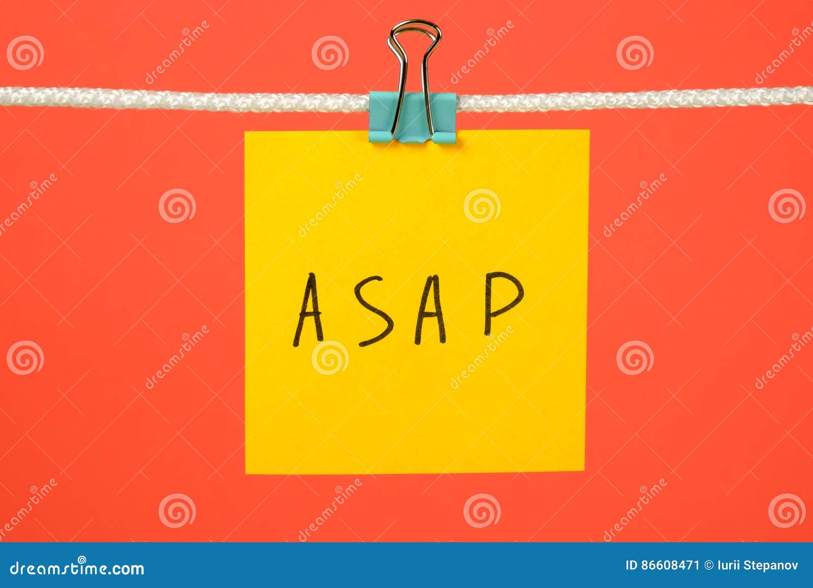 Yellow Paper Note on the String with Text ASAP Stock Image - Image of ...