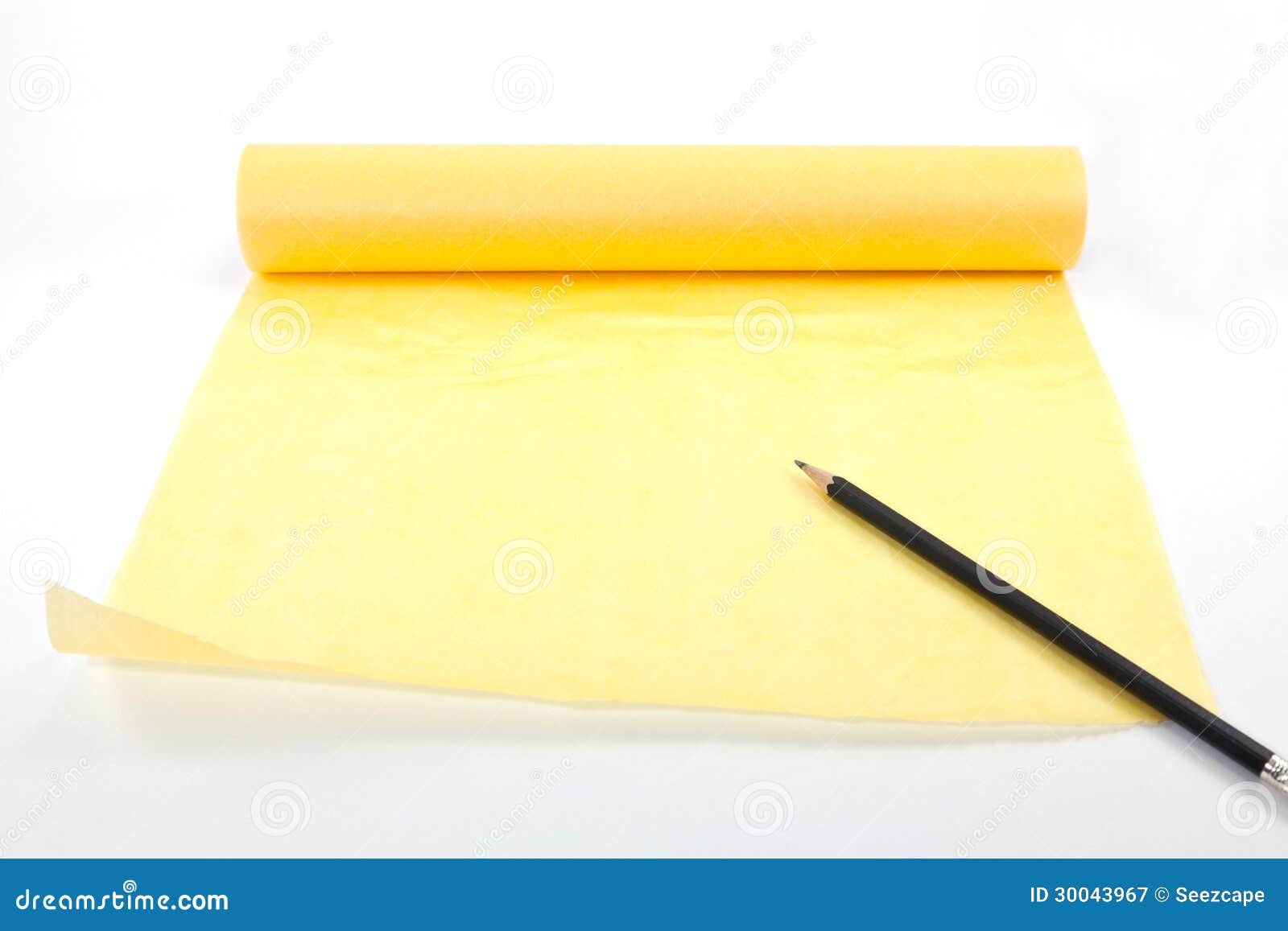 Yellow Paper Scroll with Black Pencil Stock Image - Image of classic ...