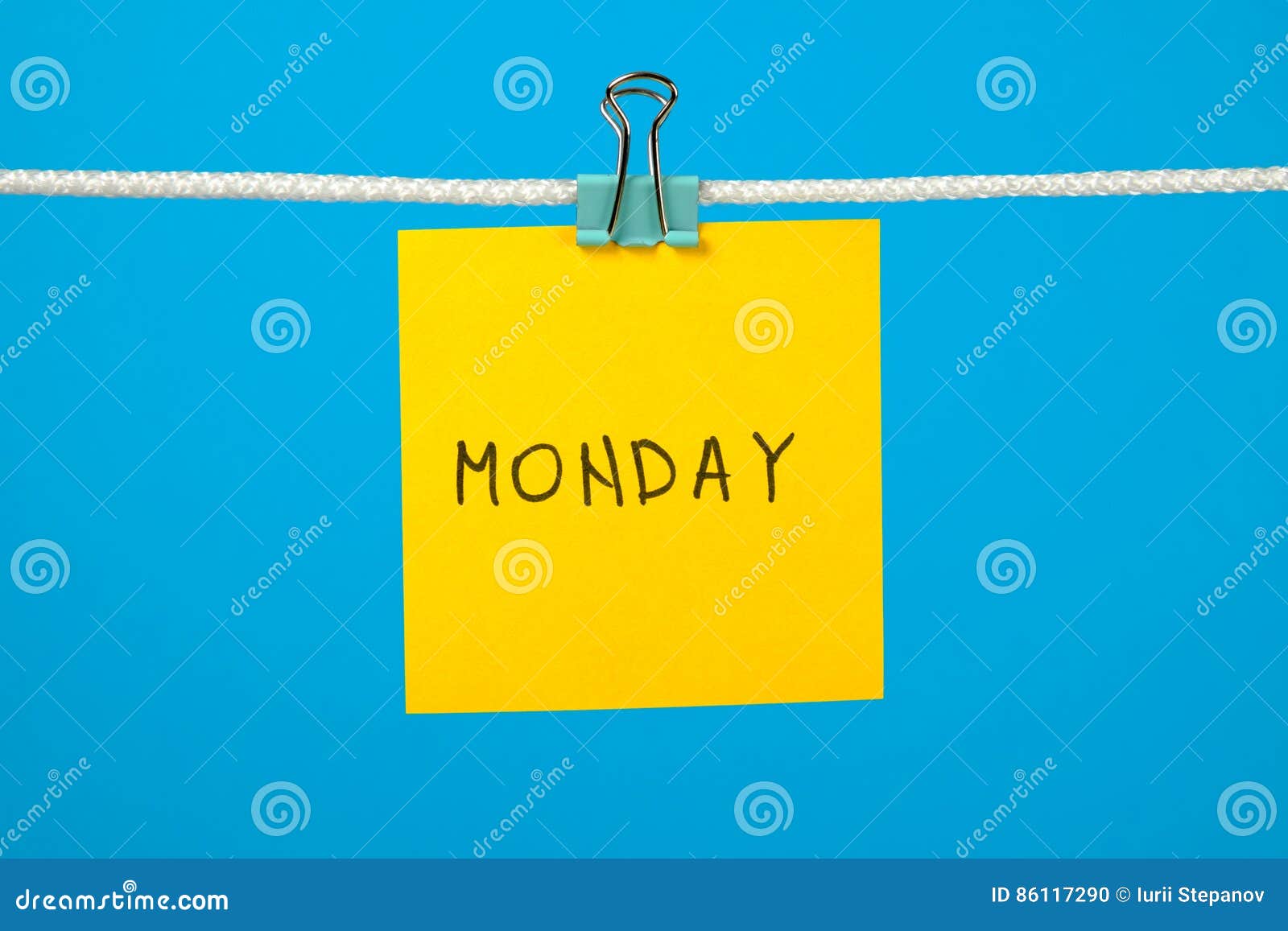 Yellow Paper Sheet on the String with Text â€œMondayâ€ Stock Photo ...