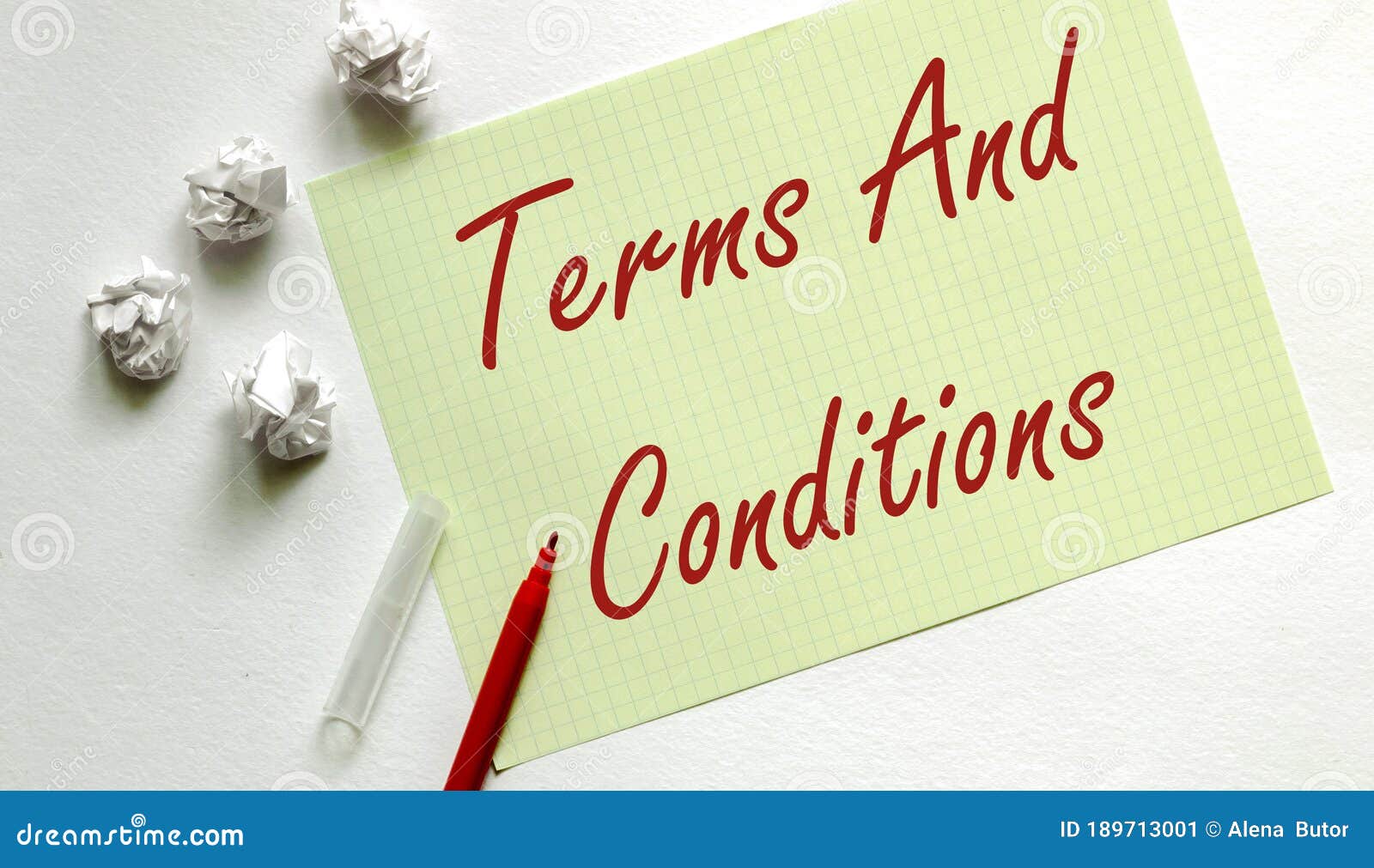 Yellow Paper with Text Terms and Conditions on the White with Red ...