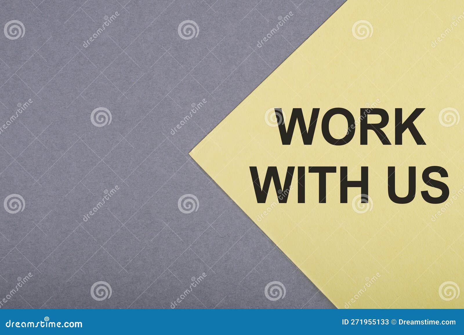 Yellow Paper Writing Work with Us Sign on Gray Desk Stock Image - Image ...