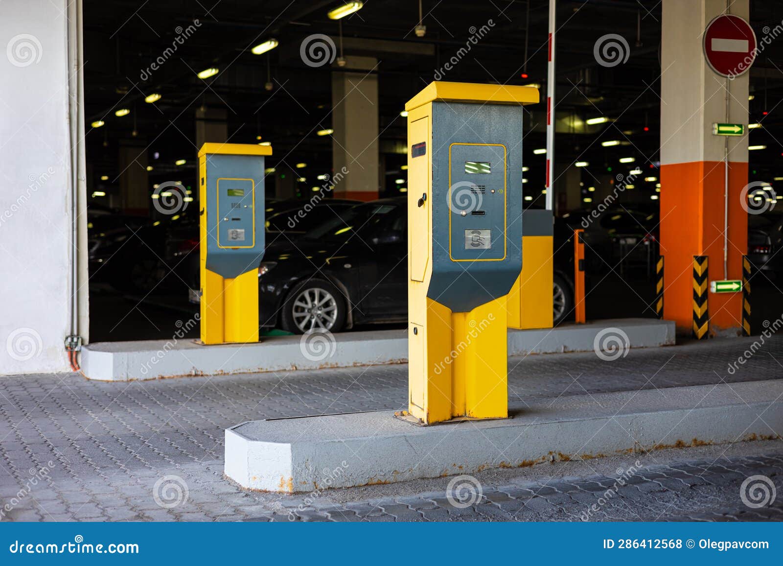 Yellow Parking Meter in the Car Park. Stock Photo - Image of validator ...