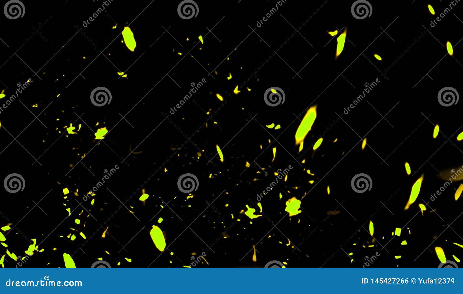 Yellow Particles Effect Dust Debris Isolated on Black Background ...