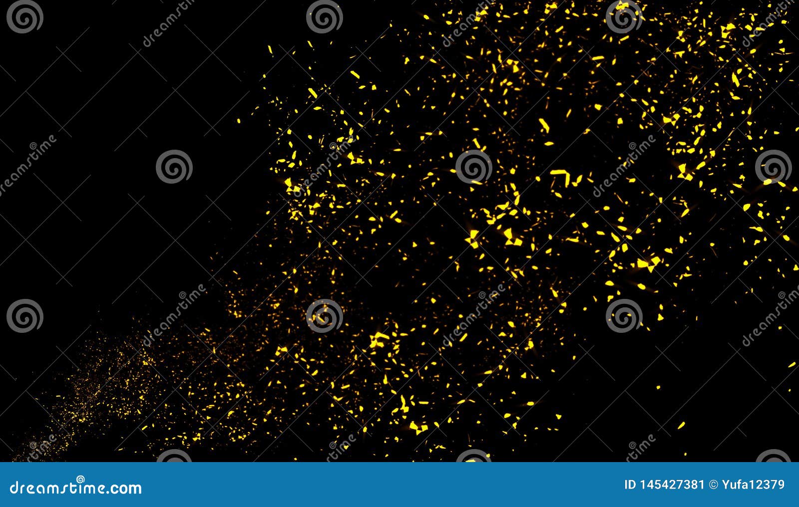 Yellow Particles Effect Dust Debris Isolated on Black Background ...