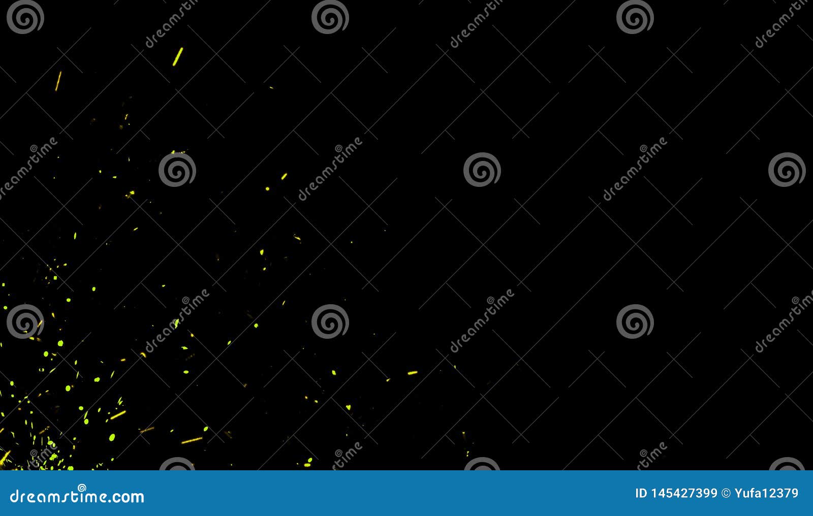 Yellow Particles Effect Dust Debris Isolated on Black Background ...