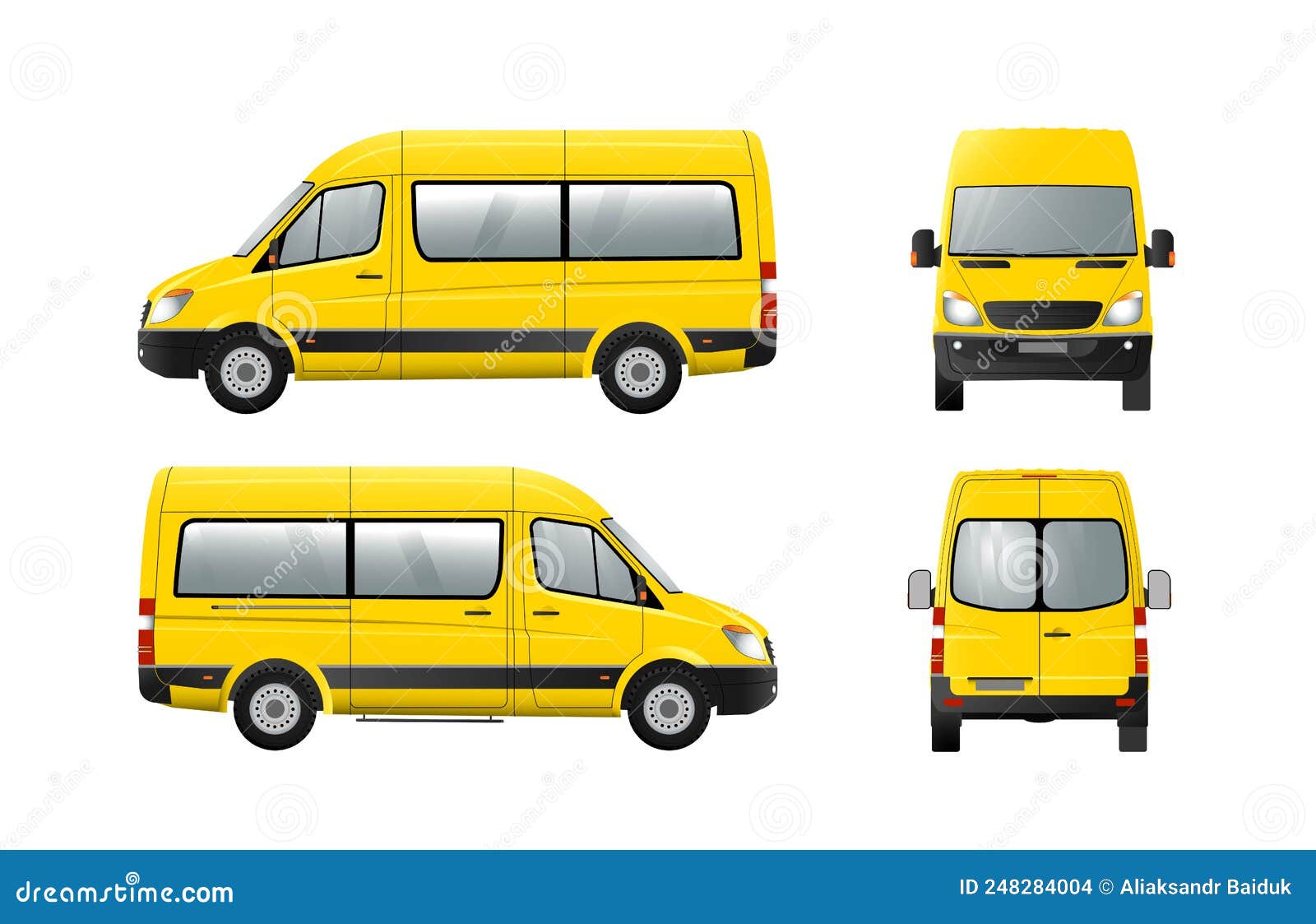 Yellow Passenger Minibus, Front, Rear, Right, Left View Stock Vector ...