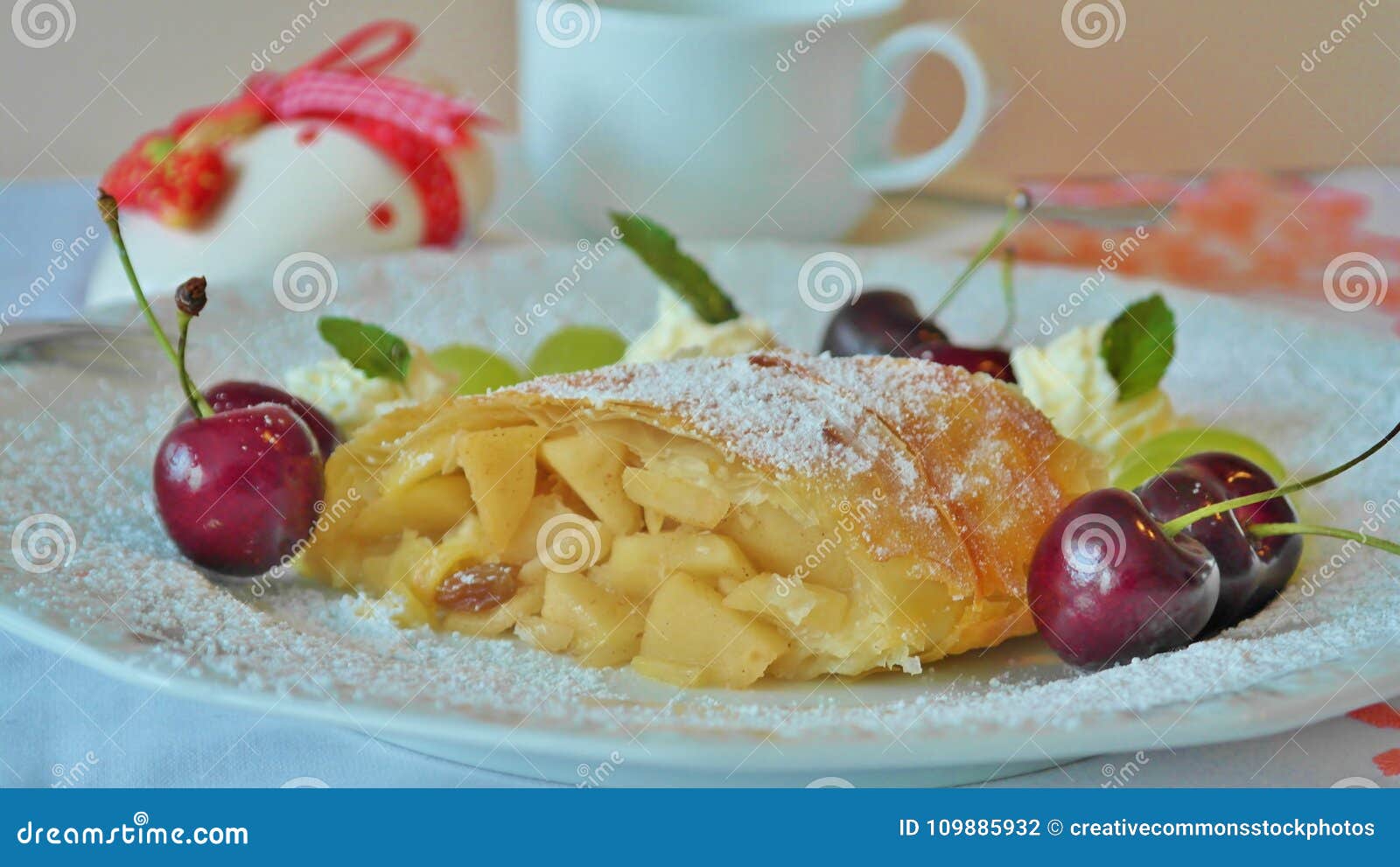Yellow Pastry And Red Cherry In White Ceramic Dining Plate Picture ...