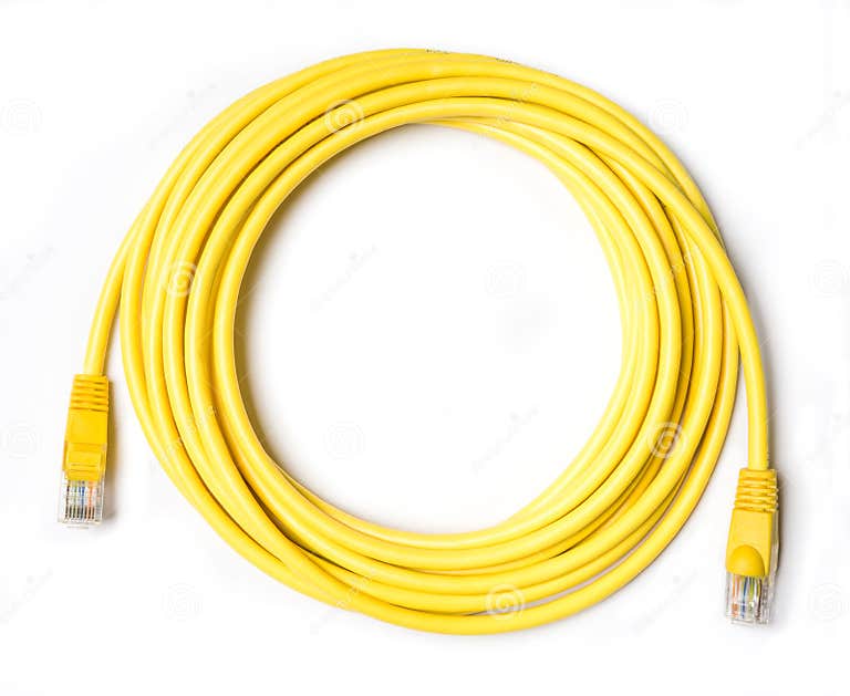 Yellow Patch Cord Isolated on White Stock Image - Image of rj45 ...