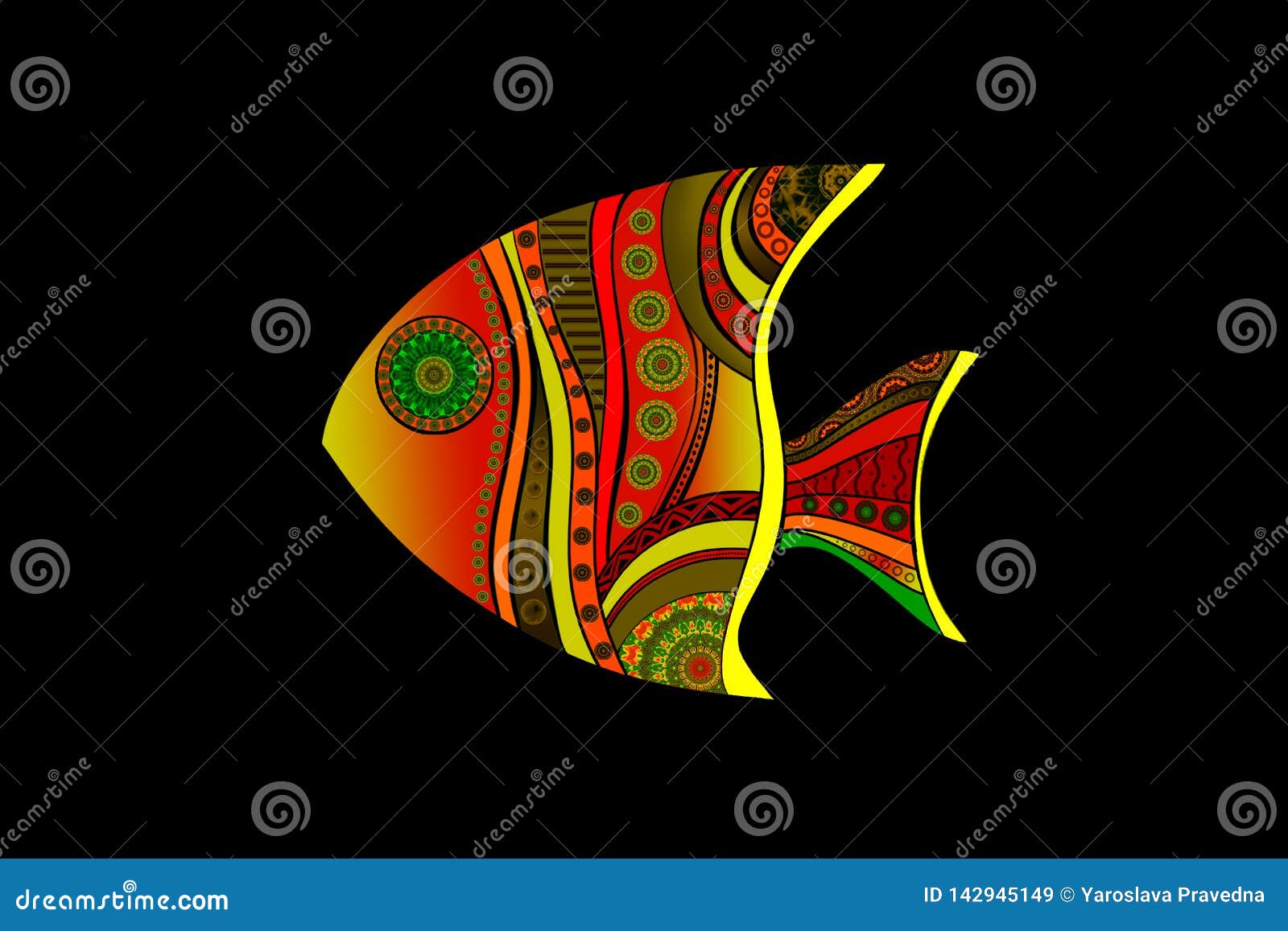 Yellow Patterned Decorative Fish Stock Illustration - Illustration of ...