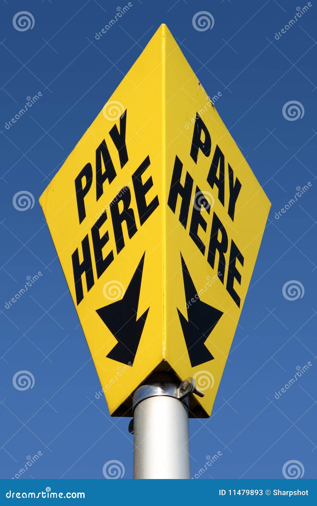 Yellow Pay Here Car Parking Sign. Stock Photos - Image: 11479893