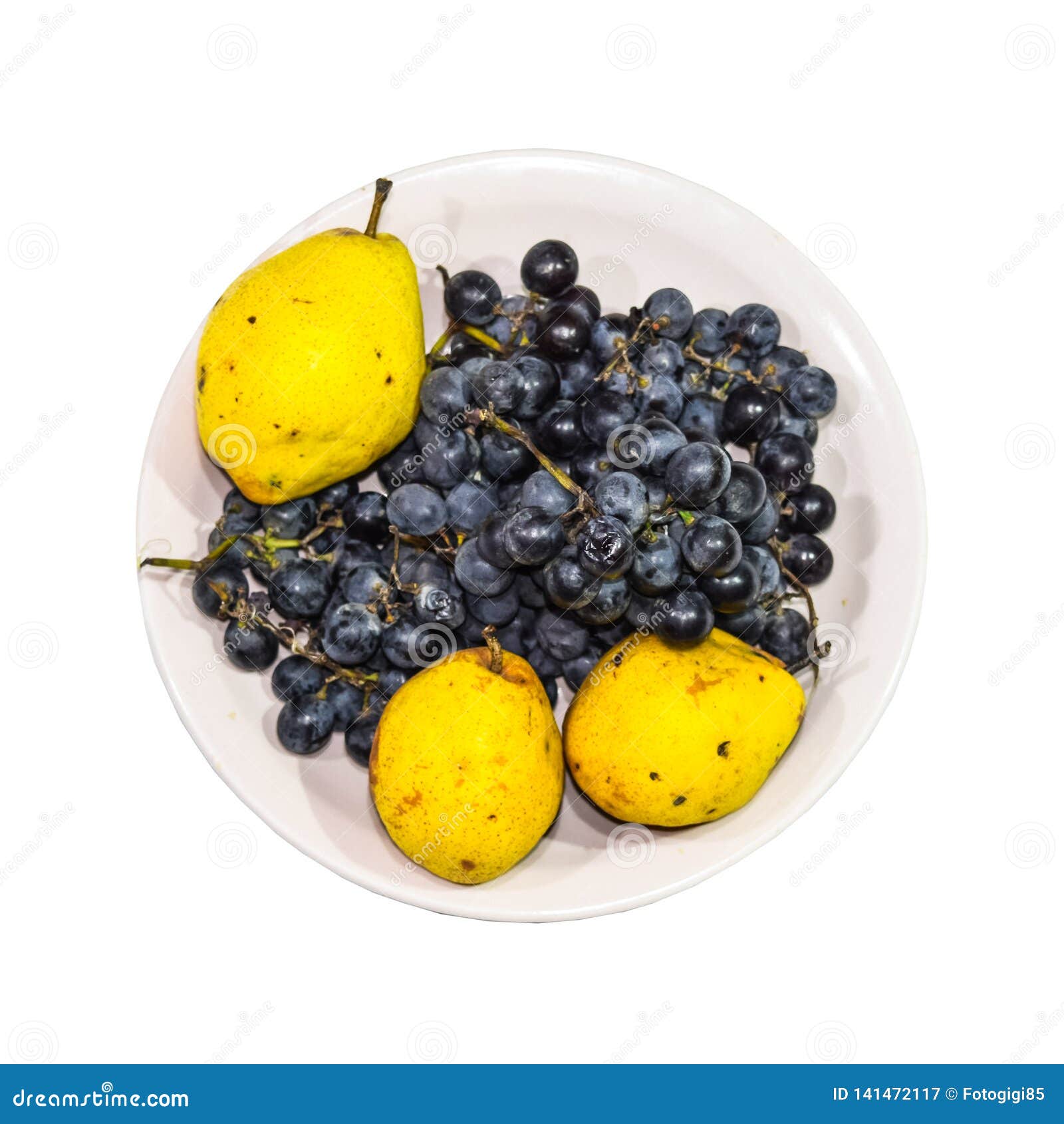 Yellow Pear and Grapes on Plate Stock Image - Image of healthy, mixed ...