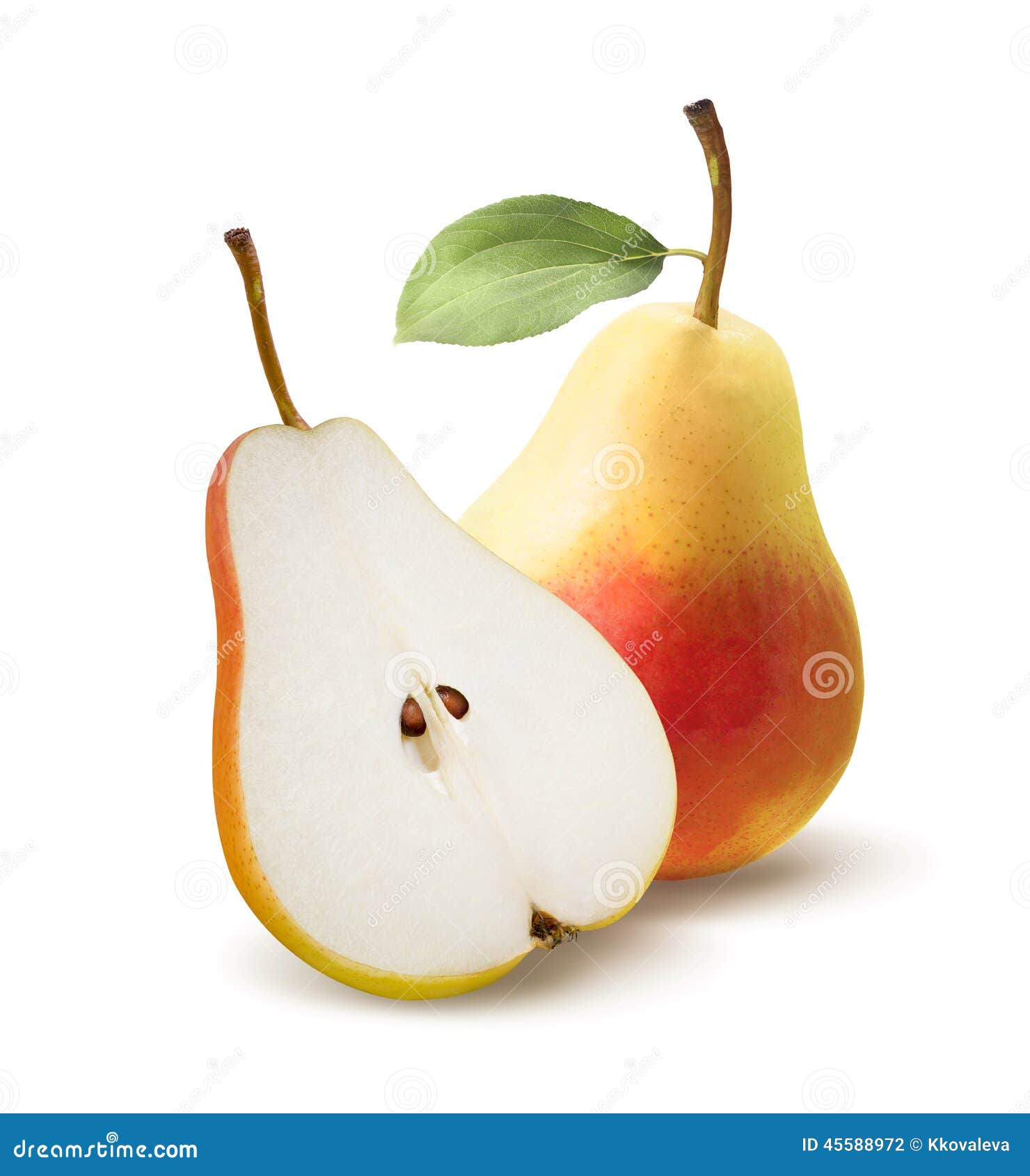 Yellow Pear and Half Split on White Background Stock Photo - Image of ...