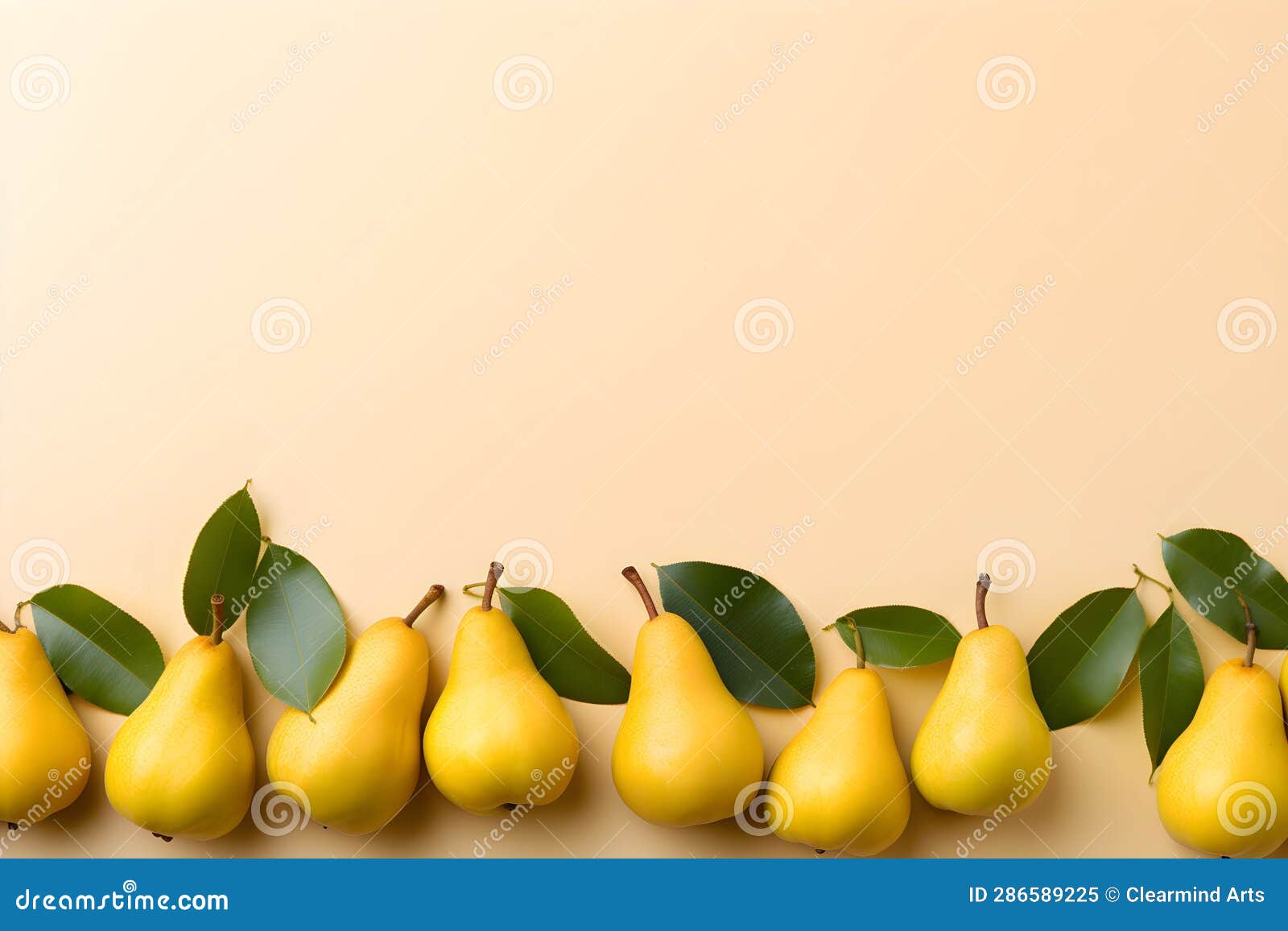 Yellow Pears with Leaves on Empty Background, Empty Copy Space ...