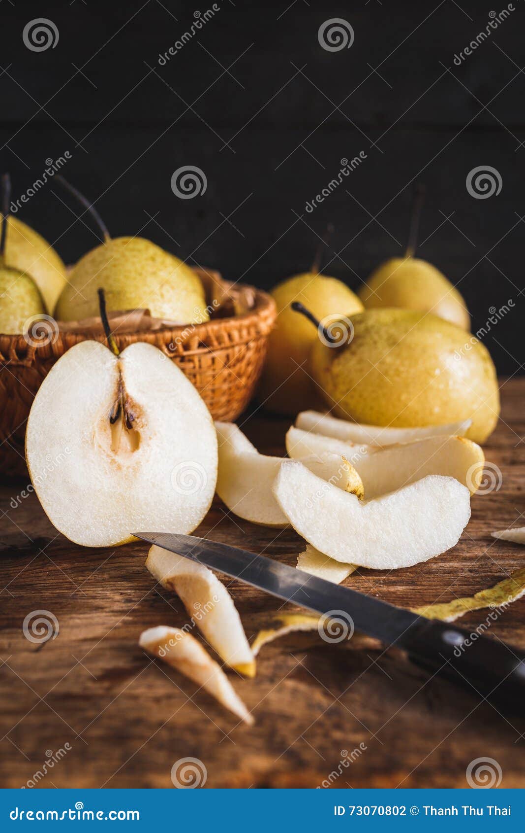 Yellow Pears stock photo. Image of healthy, natural, bamboo - 73070802