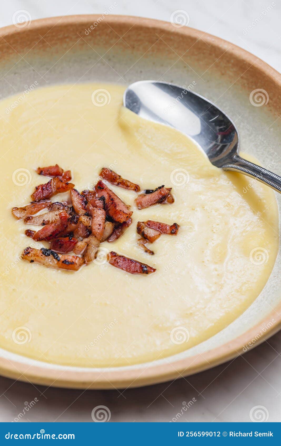 Yellow Peas Porridge with Bacon Strips Stock Photo - Image of rustic ...