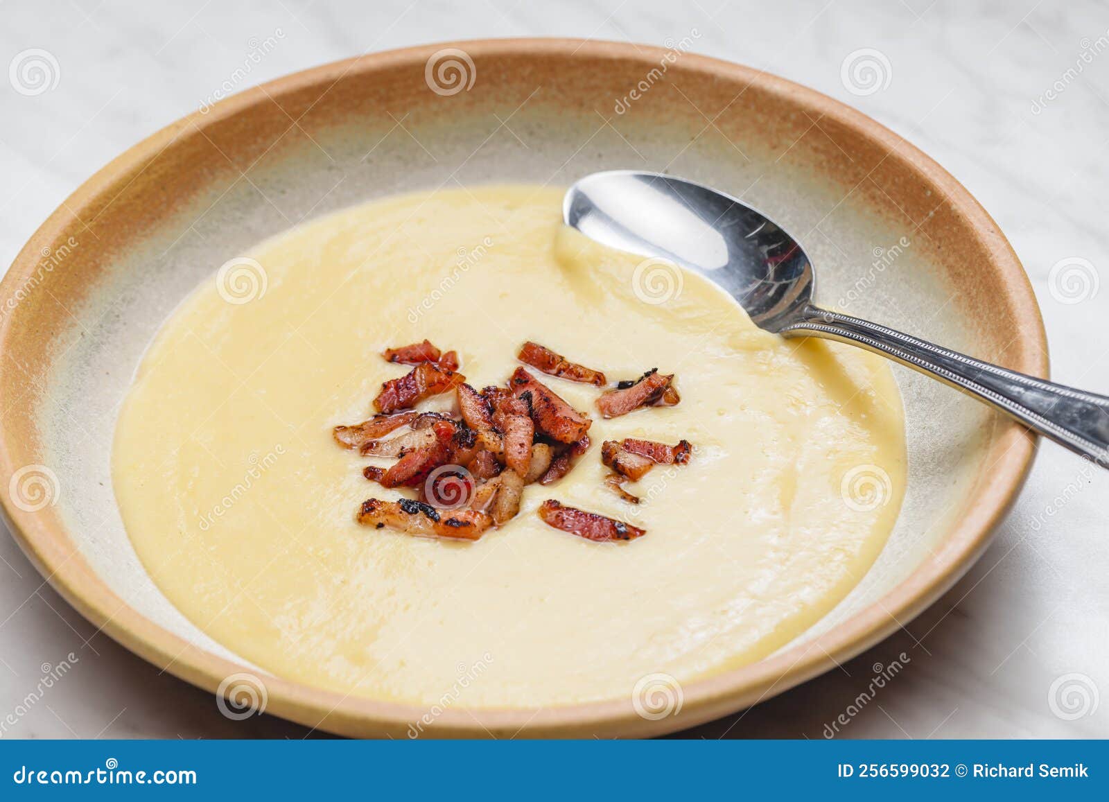 Yellow Peas Porridge with Bacon Strips Stock Photo - Image of still ...