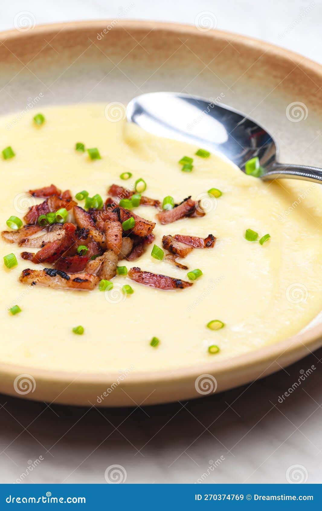 Yellow Peas Porridge with Bacon Strips Stock Image - Image of still ...