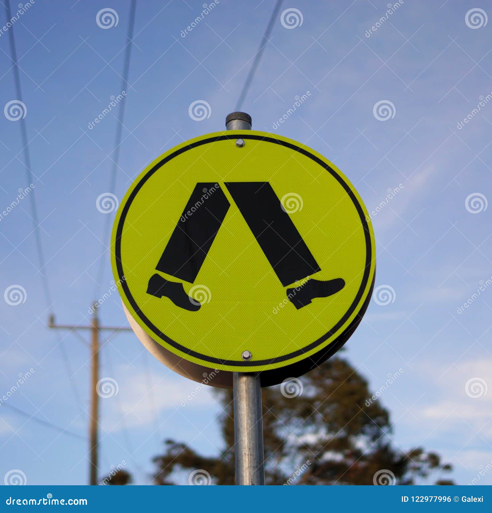 Yellow Pedestrian Crossing Sign Stock Photo - Image of crosswalk ...