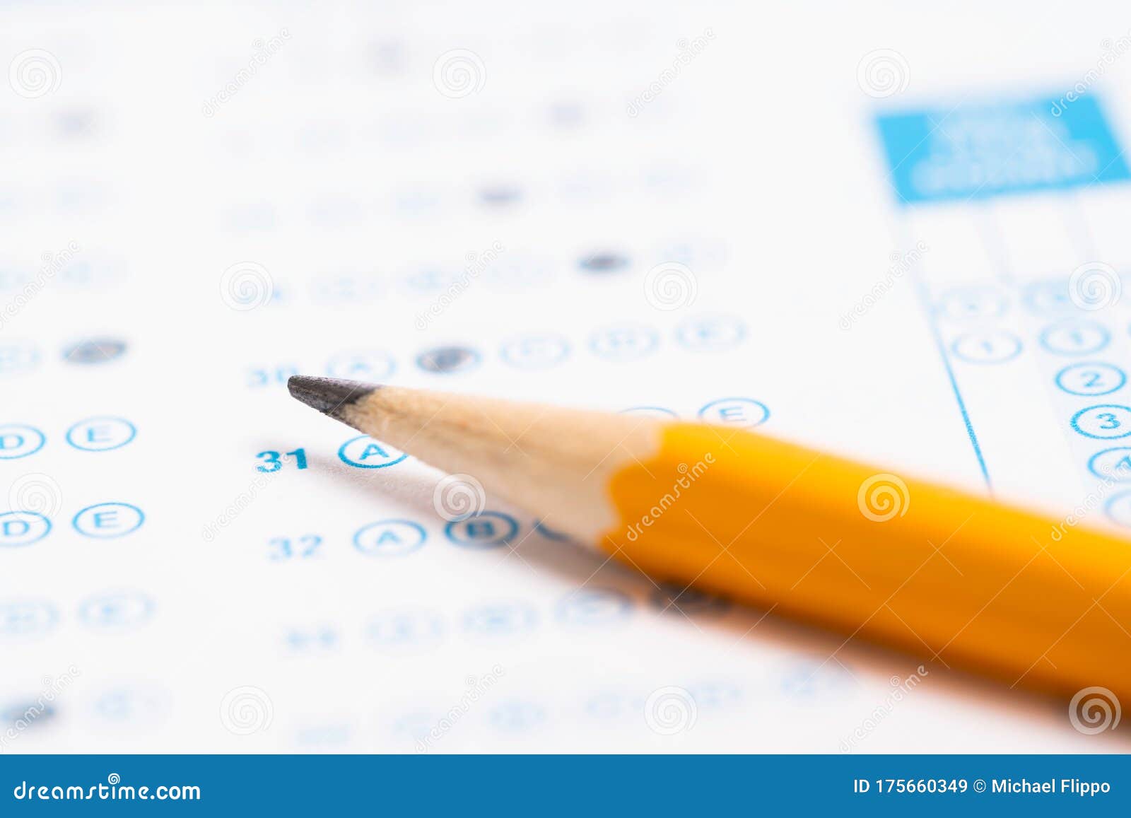 A Yellow Pencil on a Computer Read Test Stock Image - Image of datum ...