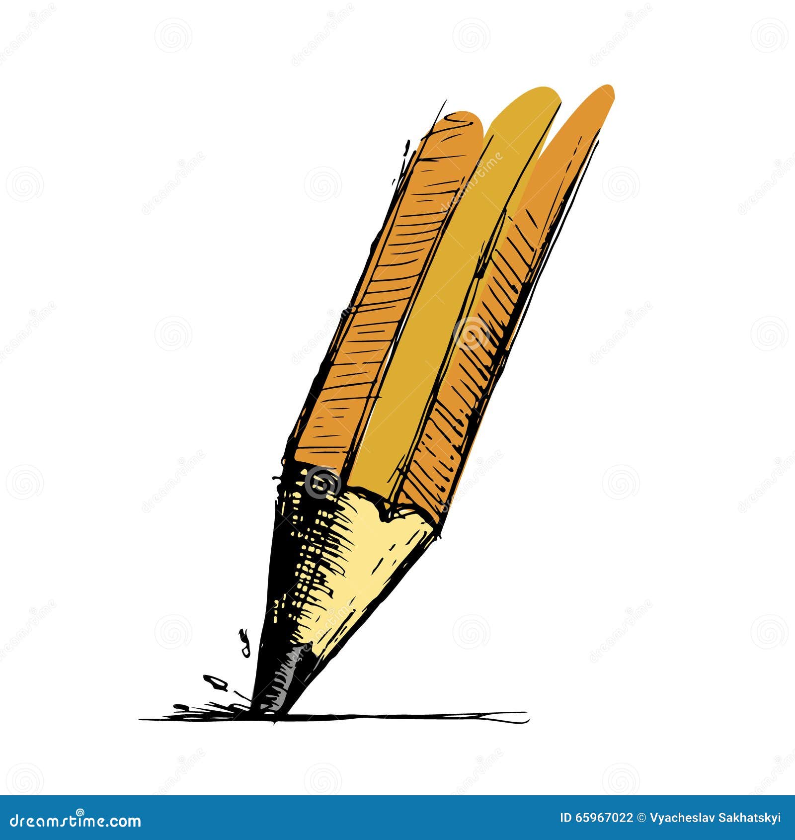 Yellow pencil hand drawn stock vector. Illustration of line - 65967022